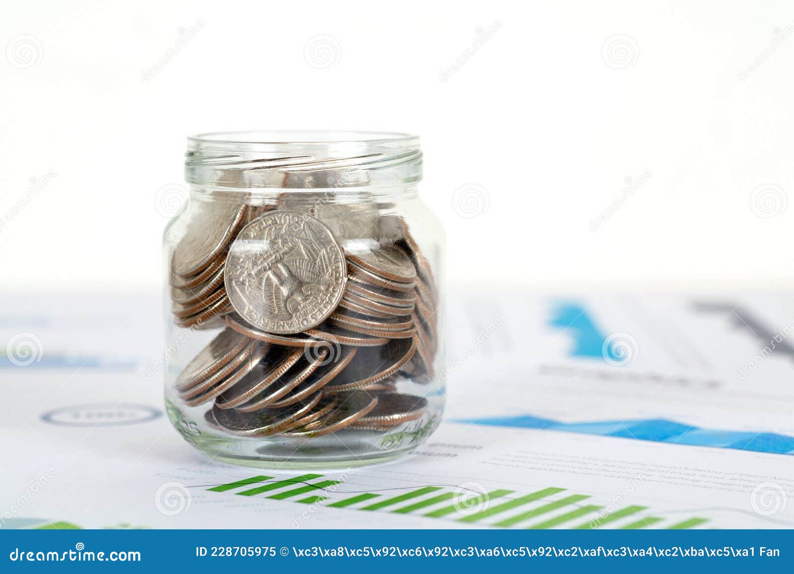 Glass bottle full of coins stock image. Image of currency - 228705975
