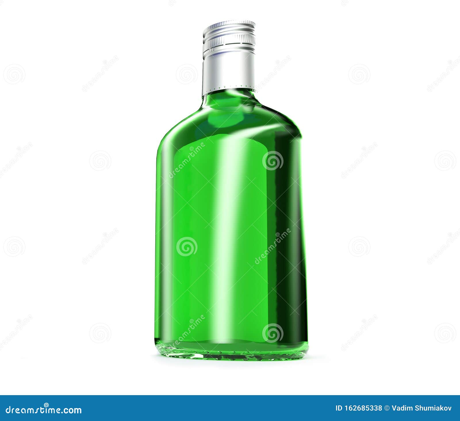 Glass Bottle Isolated with Reflection. 3d Illustration Stock ...