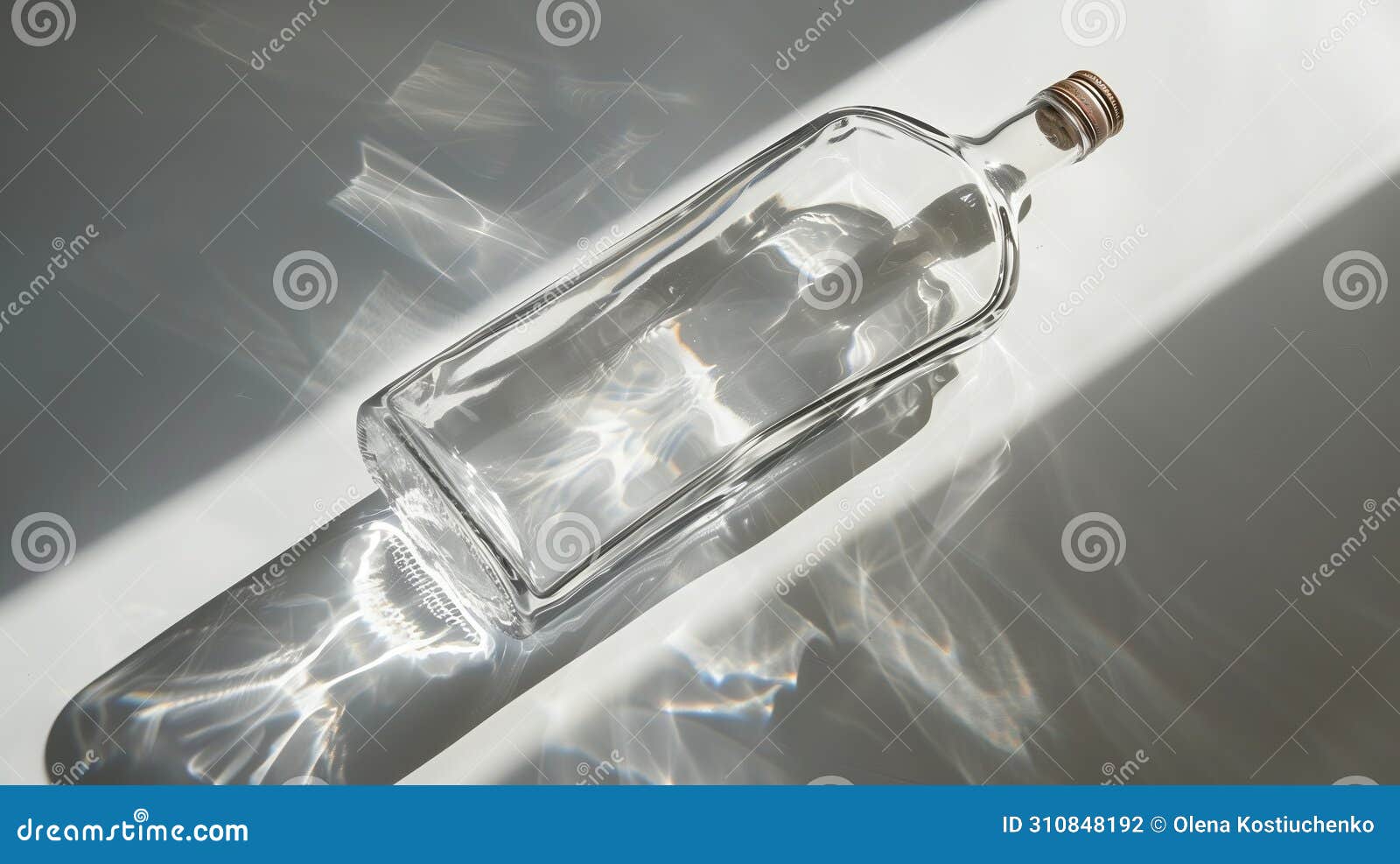 A Glass Bottle with Light Reflection. Light Source Lying Down on ...