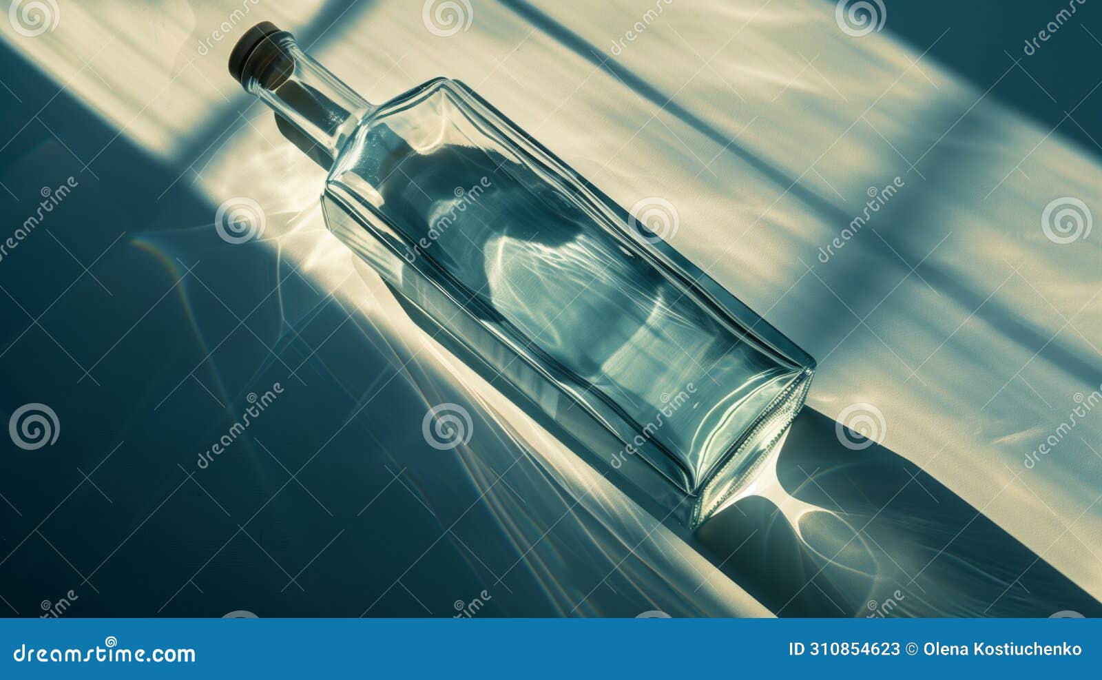 A Glass Bottle with Light Reflection. Light Source Lying Down on ...