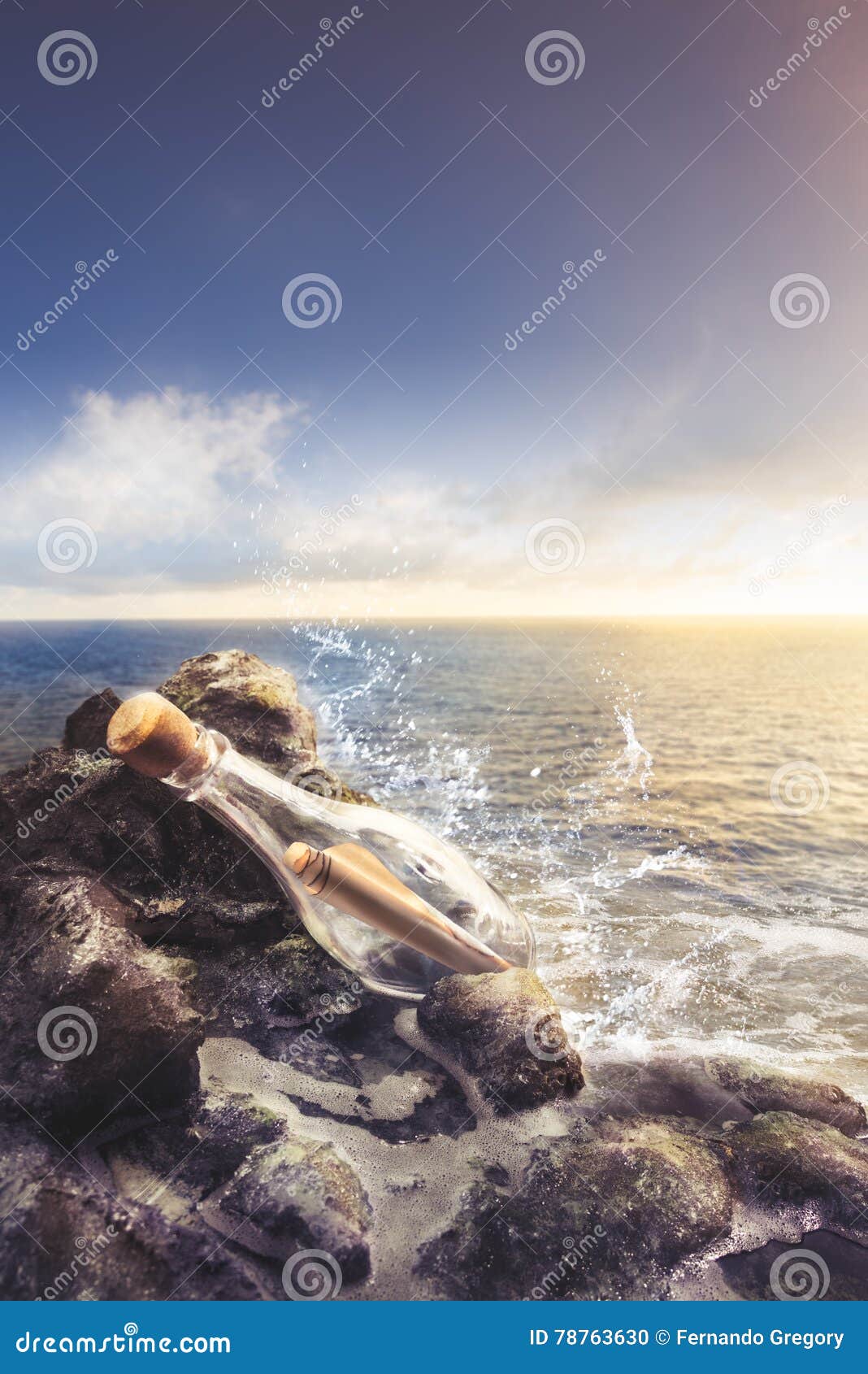 Glass Bottle with Message at Sea Stock Photo - Image of floating, lost ...