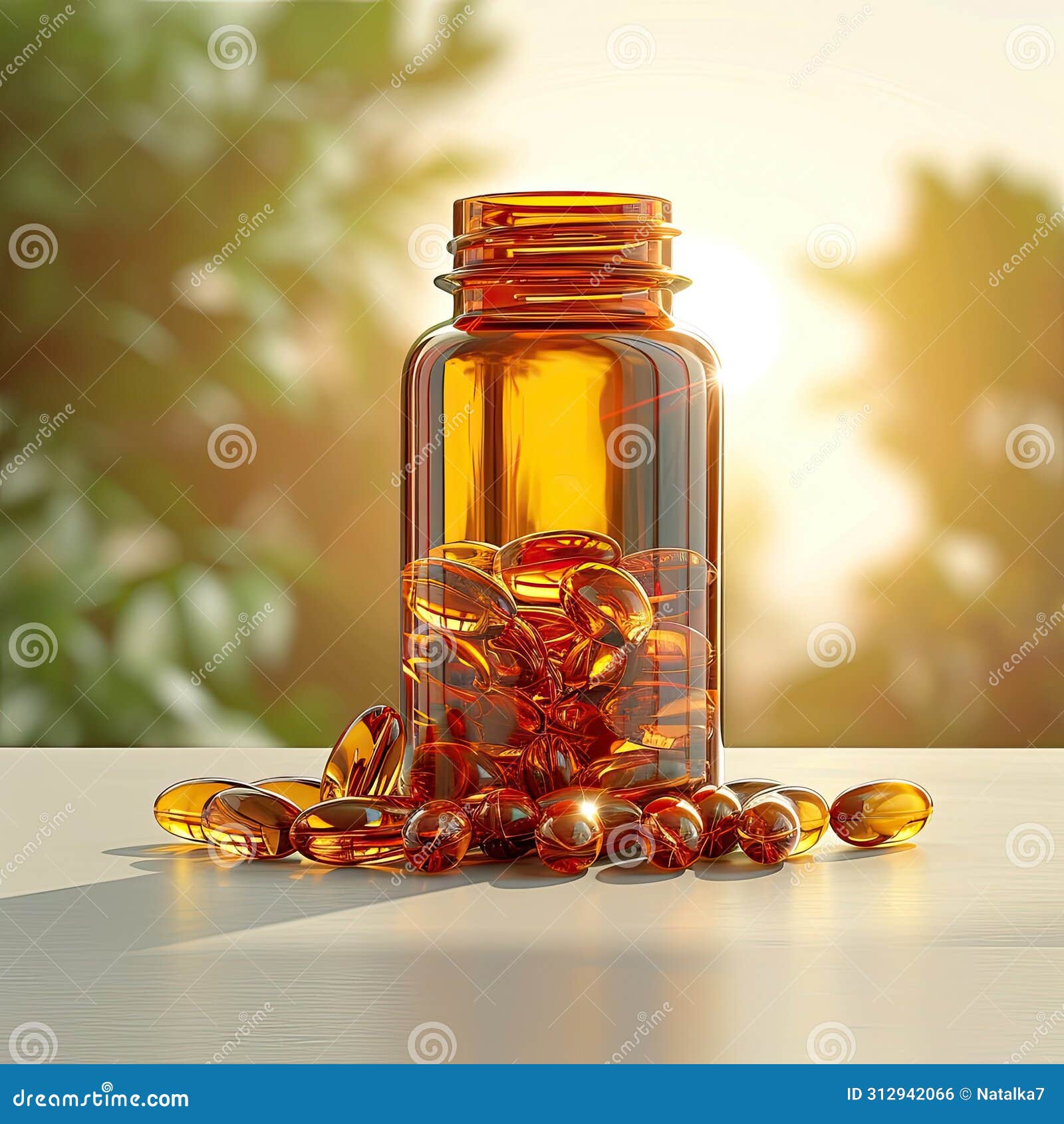 Glass Bottle of Omega-3 Supplements on Table. Stock Illustration ...