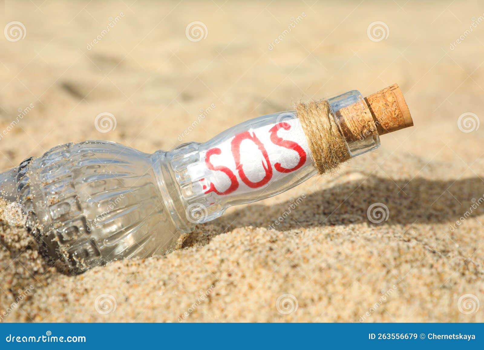 Glass Bottle with SOS Message on Sand, Closeup Stock Image - Image of ...