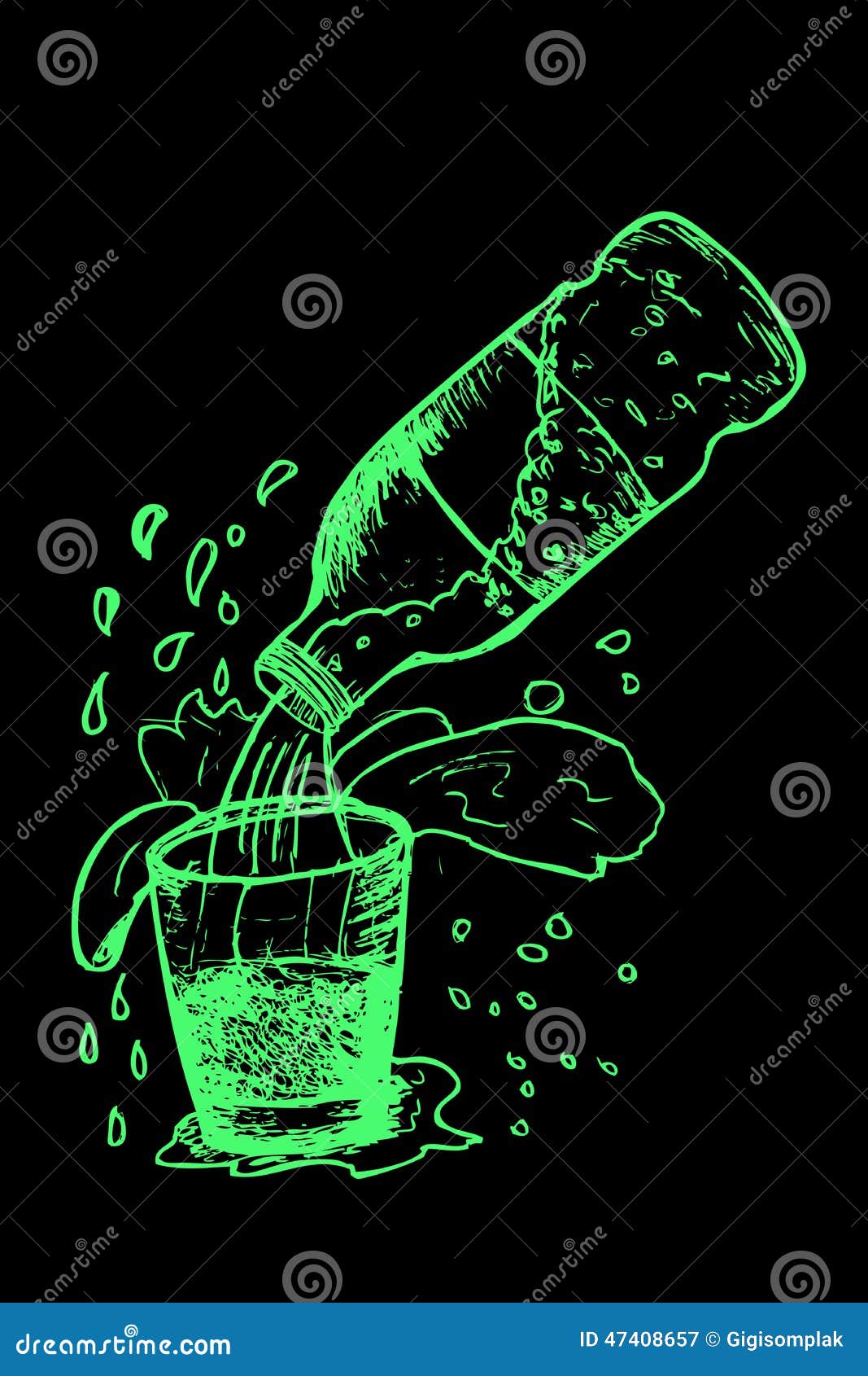 Glass and Bottle with Splash Stock Vector - Illustration of isolated ...