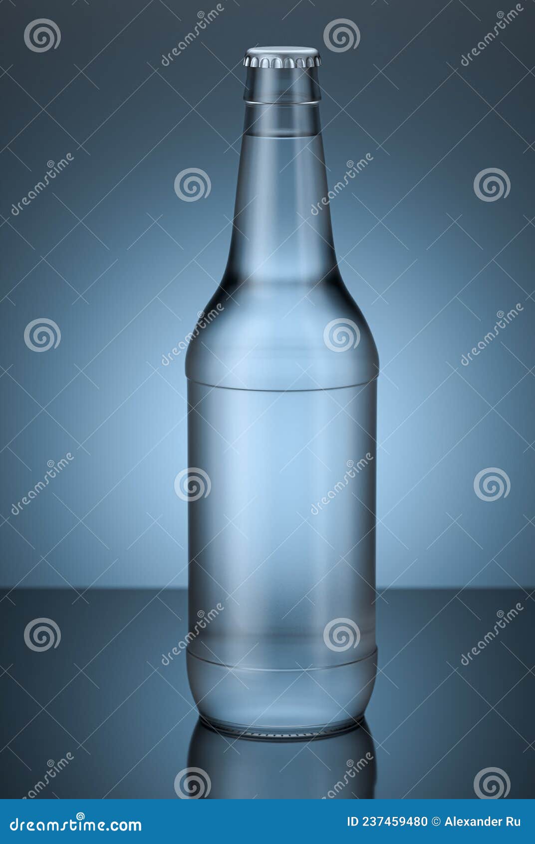 Glass Bottle with Water on a Blue Background. 3d Render Stock ...