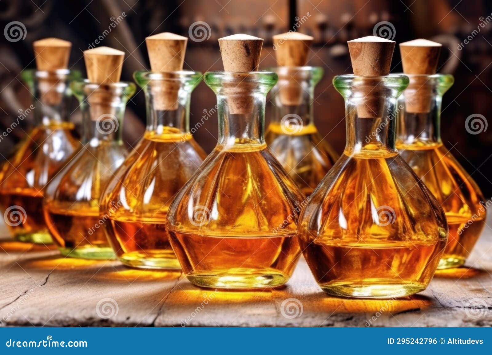 Glass Bottles Filled with Copper-colored Aged Tequila Stock Photo ...