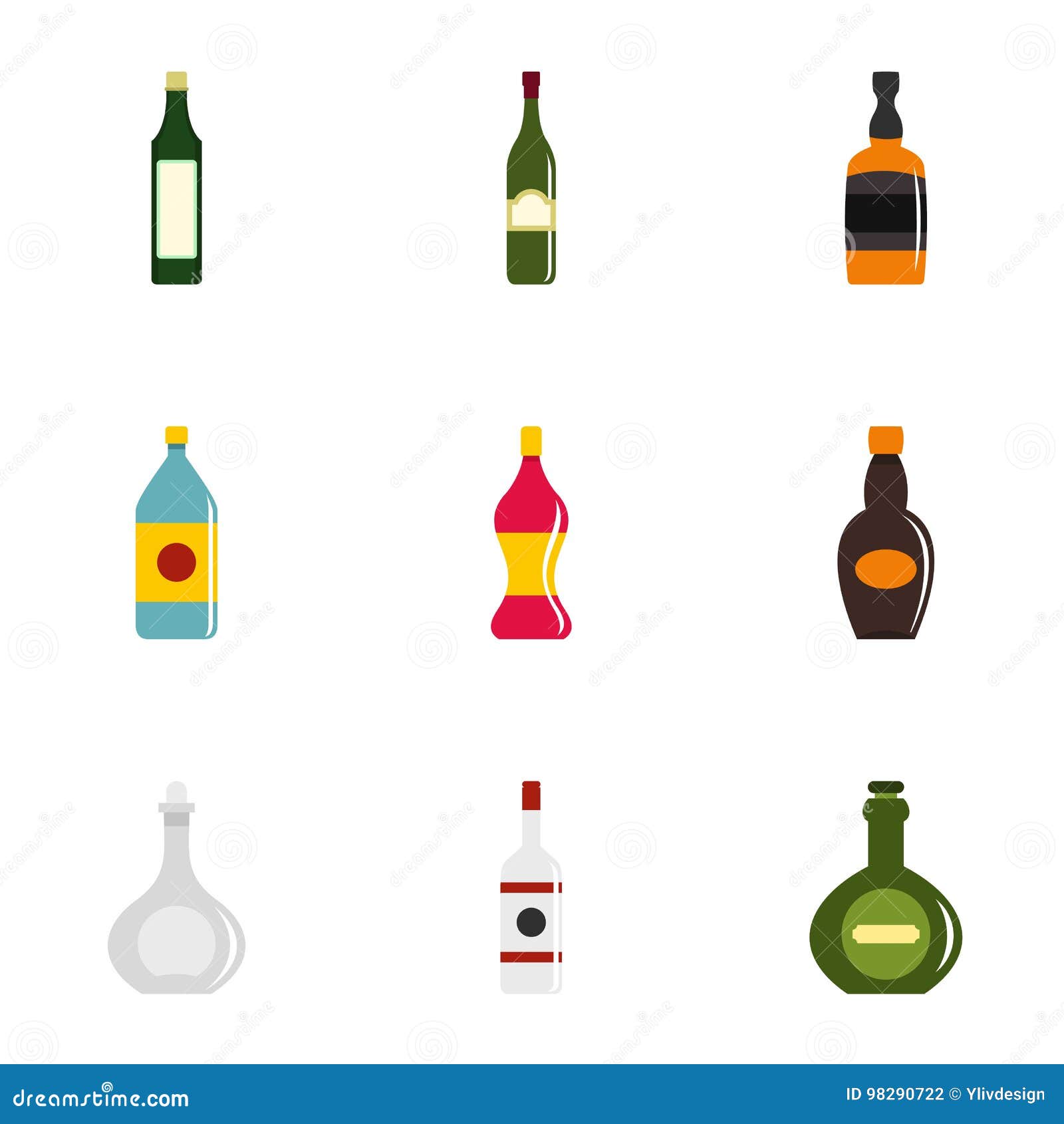 Glass Bottles Icon Set, Flat Style Stock Vector - Illustration of cover ...