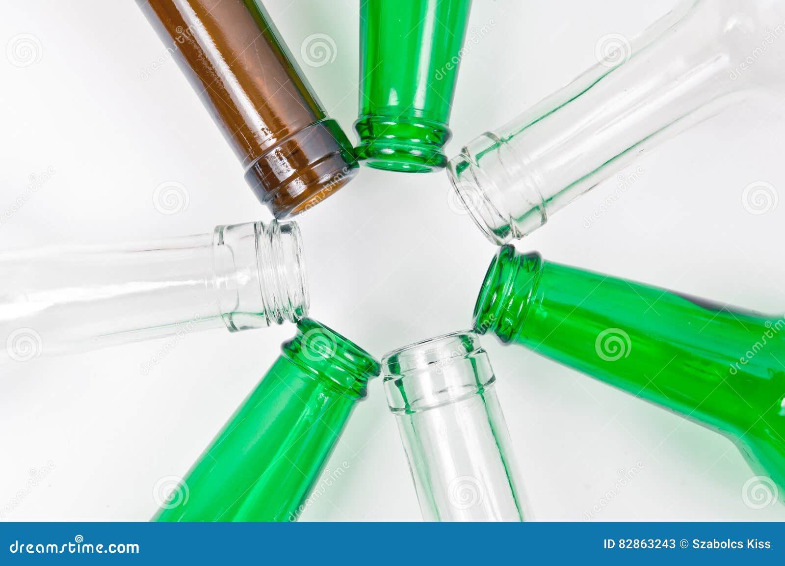 Glass Bottles of Mixed Colors Including Green, Clear White, Brow Stock ...