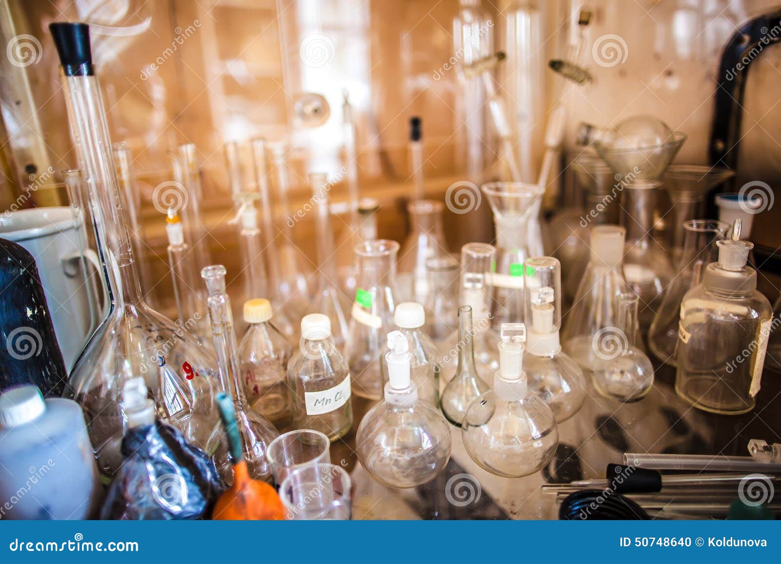 Glass Bottles, Test Tubes, Flasks and Cups in an Old Chemical ...