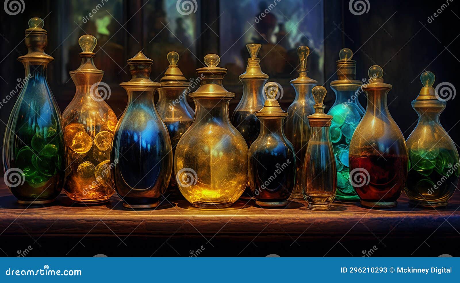 An Array of Multi Colored Glass Bottles. Created Using Ai Generative ...