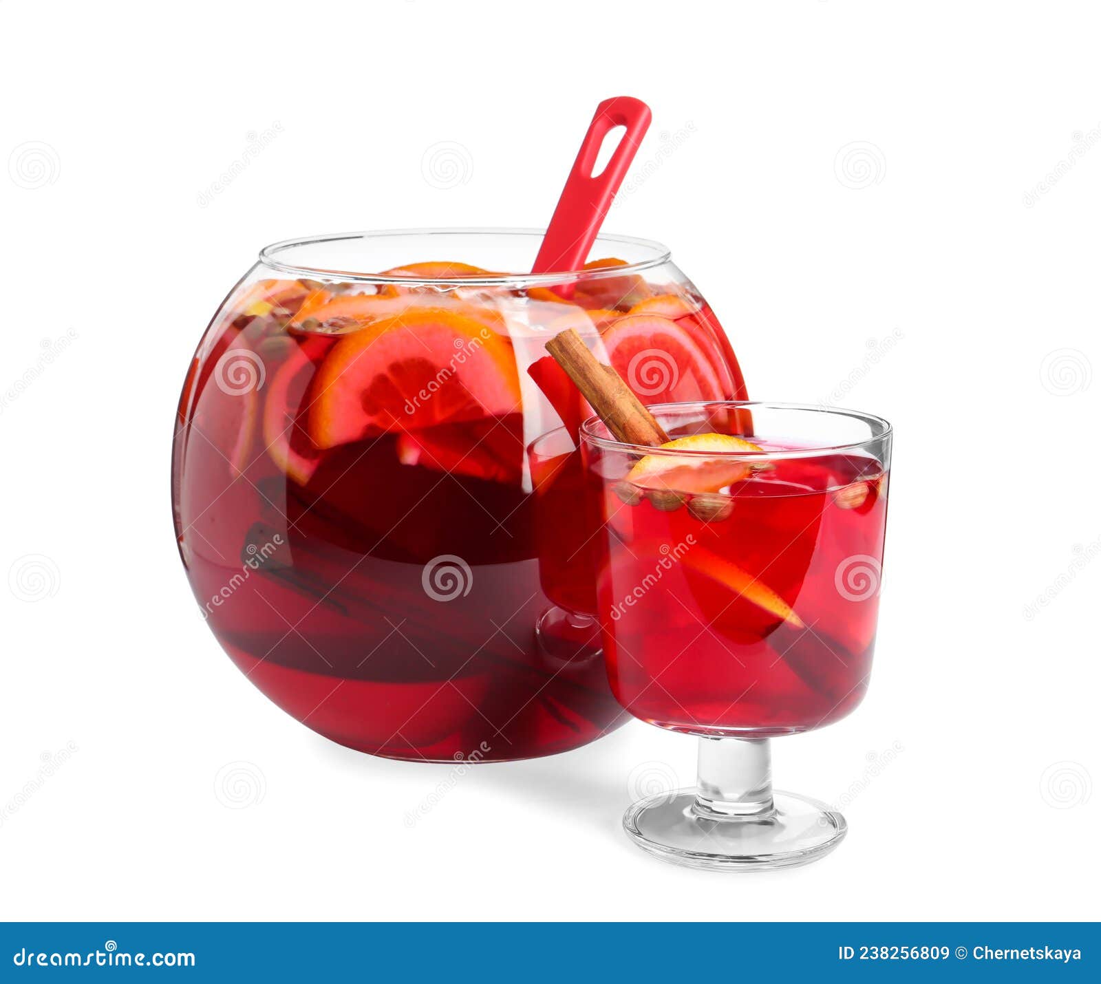 Glass and Bowl with Aromatic Punch Drink Isolated on White Stock Image ...