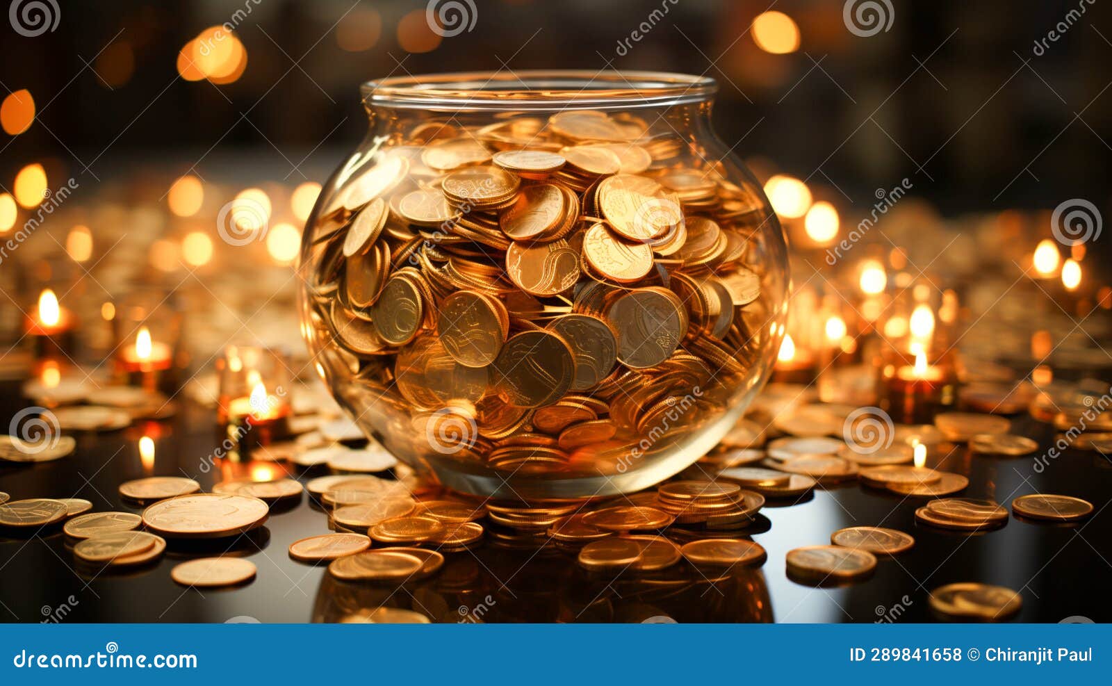 A Glass Bowl with Gold Coins Inside and a Gold Bowl Stock Photo - Image ...