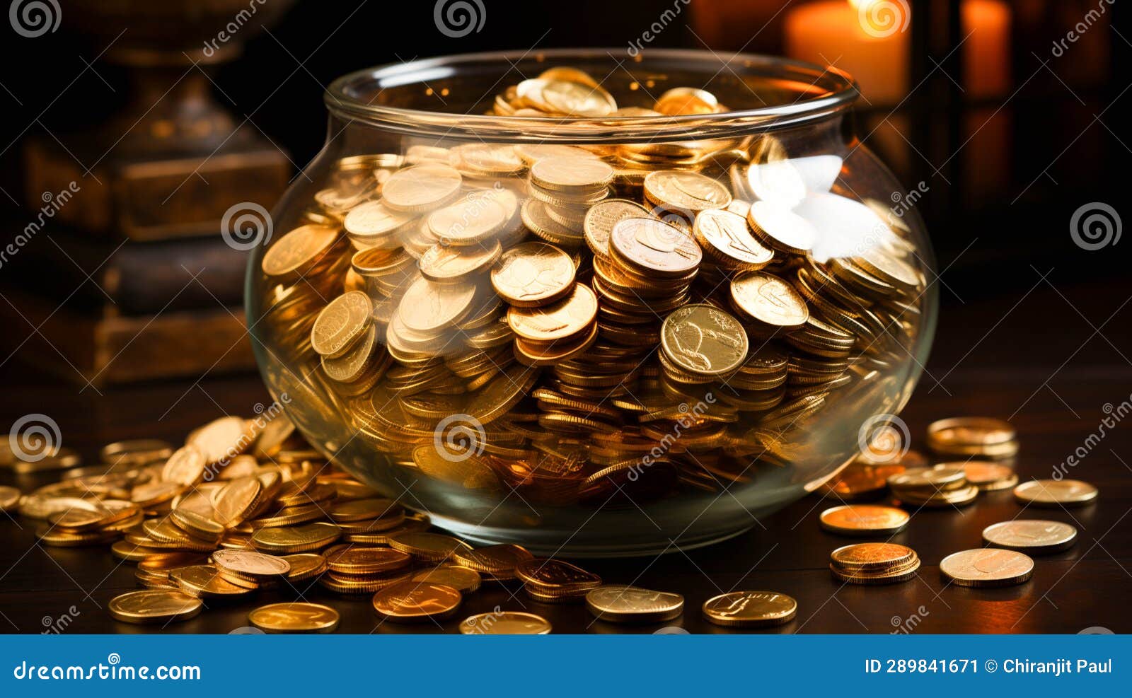 A Glass Bowl with Gold Coins Inside and a Gold Bowl Stock Image - Image ...