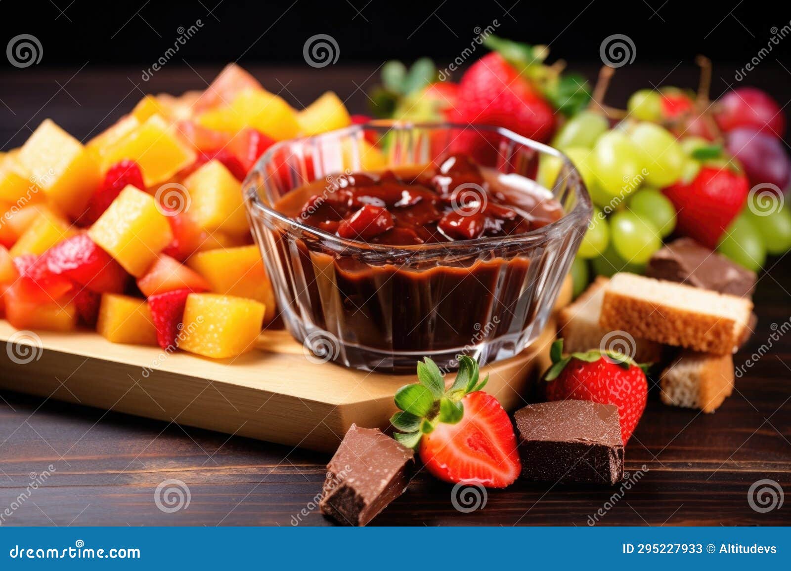 Glass Bowl of Mixed Fruit Cubes and Nutella-spread Bruschetta Stock ...