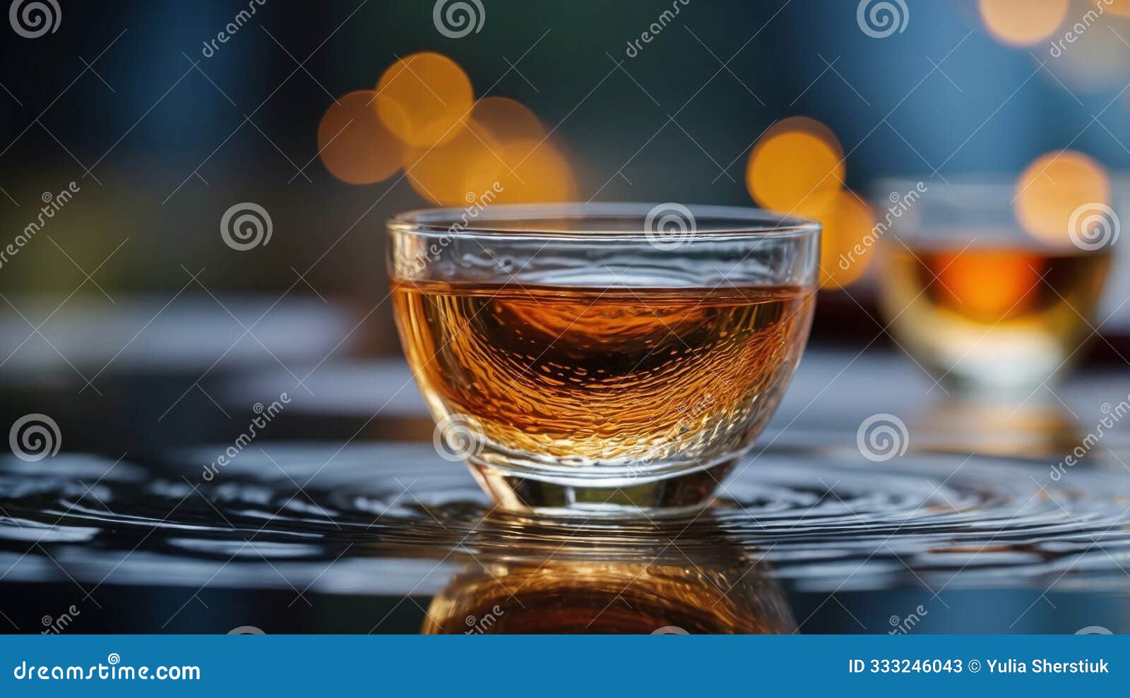 Glass Bowl Using Water Creating Ripples Over a Reflective Surface ...