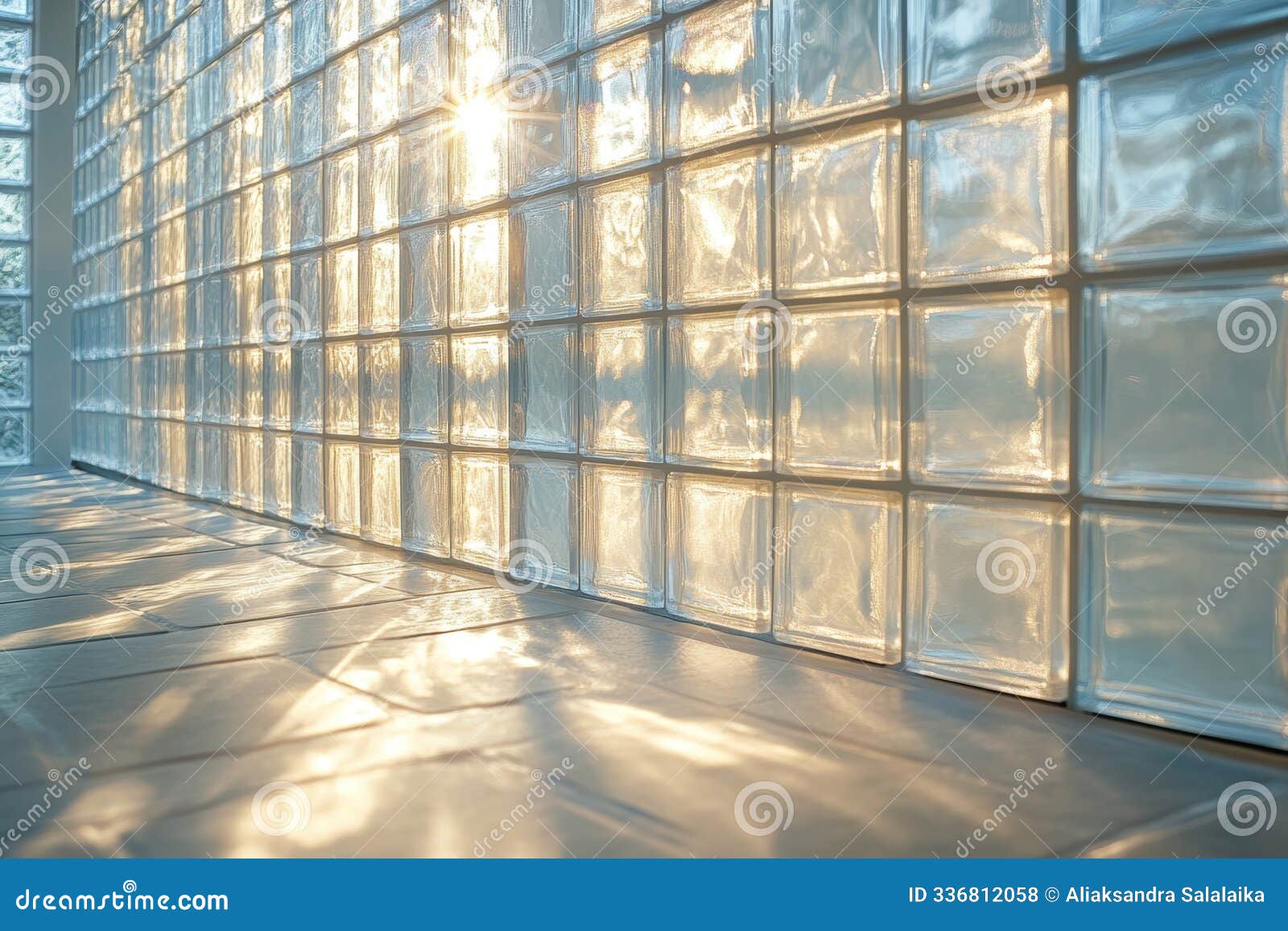 Glass Bricks Wall with Sunlight, Showcasing Transparency in ...