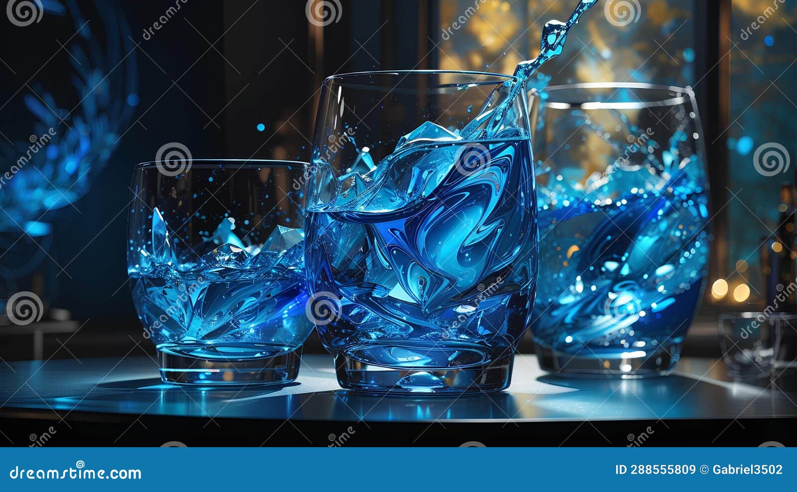 Glass with Bright Blue Liquid in Motion Stock Illustration ...