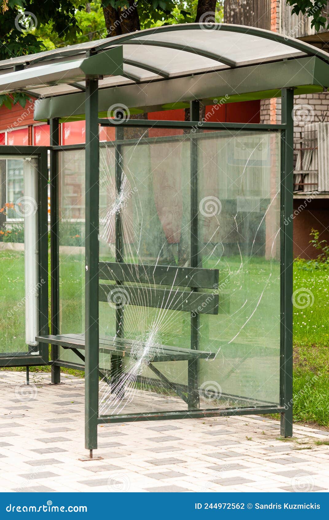 Glass is Broken at the Bus Stop Stock Photo - Image of crime, metal ...