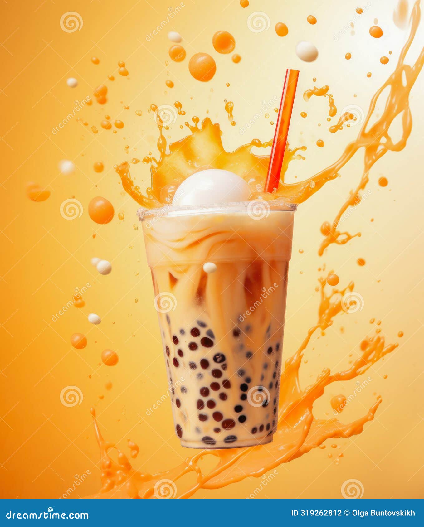 A Glass of Bubble Tea or Coffee with Milk and Tapioca Pearls, Capturing ...