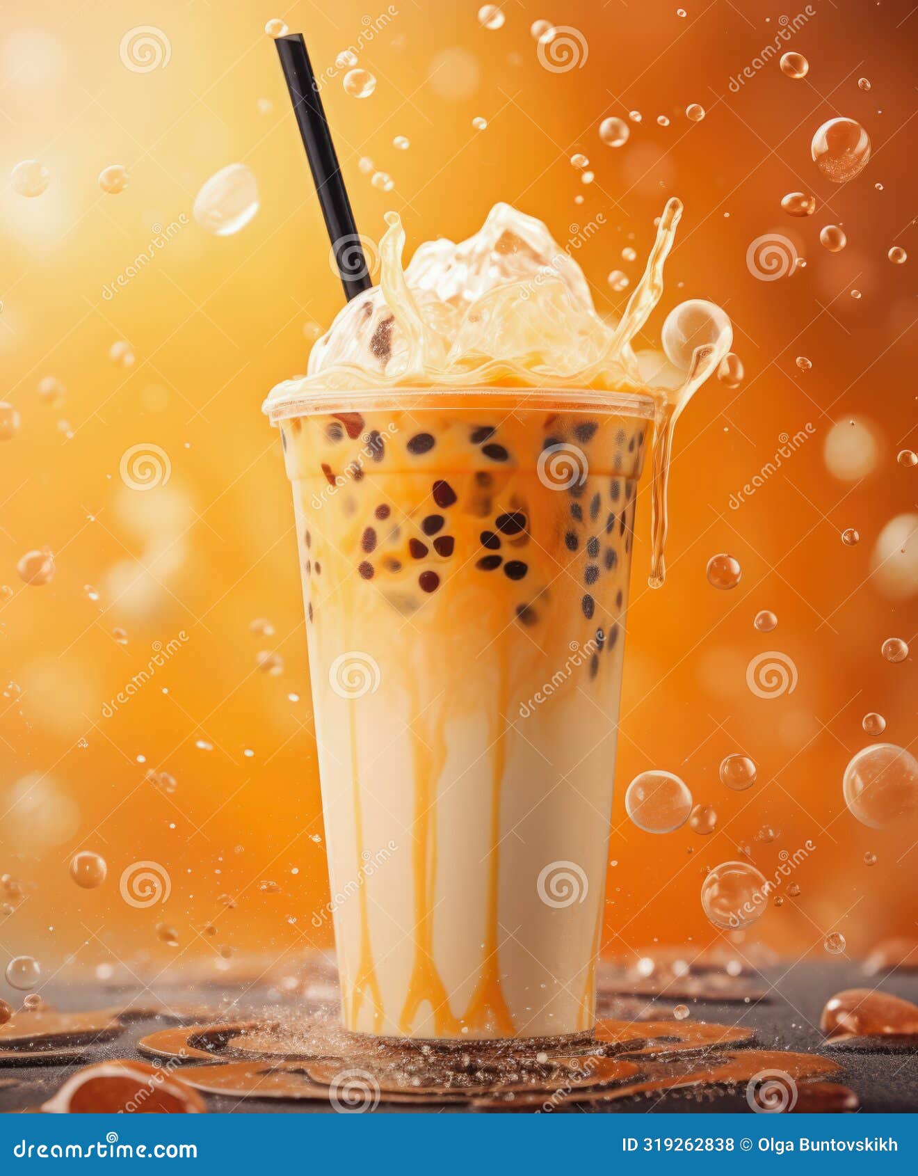 A Glass Of Bubble Tea Or Coffee With Milk And Tapioca Pearls, Capturing ...