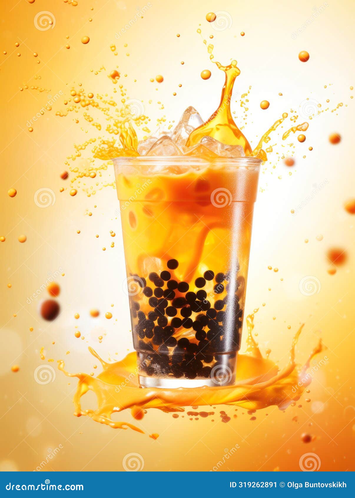 A Glass Of Bubble Tea Or Coffee And Tapioca Pearls, Capturing A Splash ...