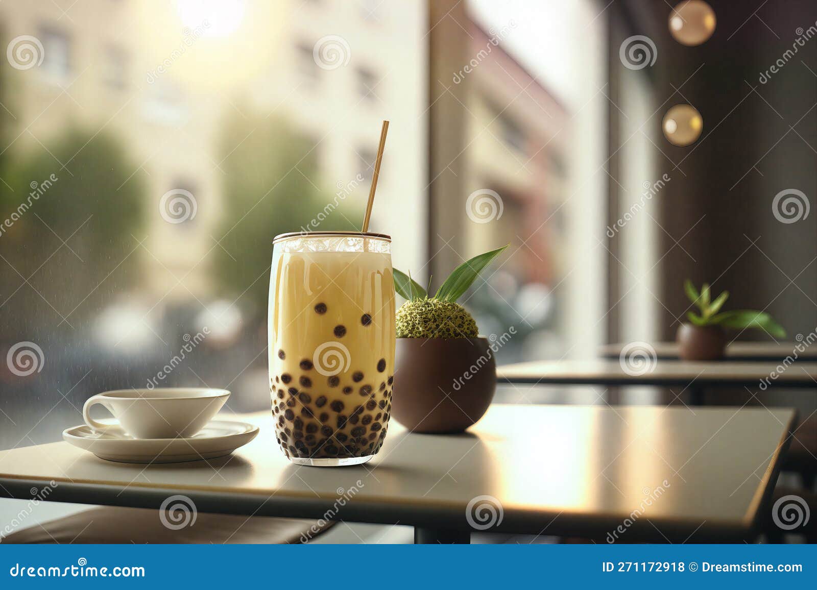 Glass of a Bubble Tea on a Table at a Restaurant Stock Illustration ...