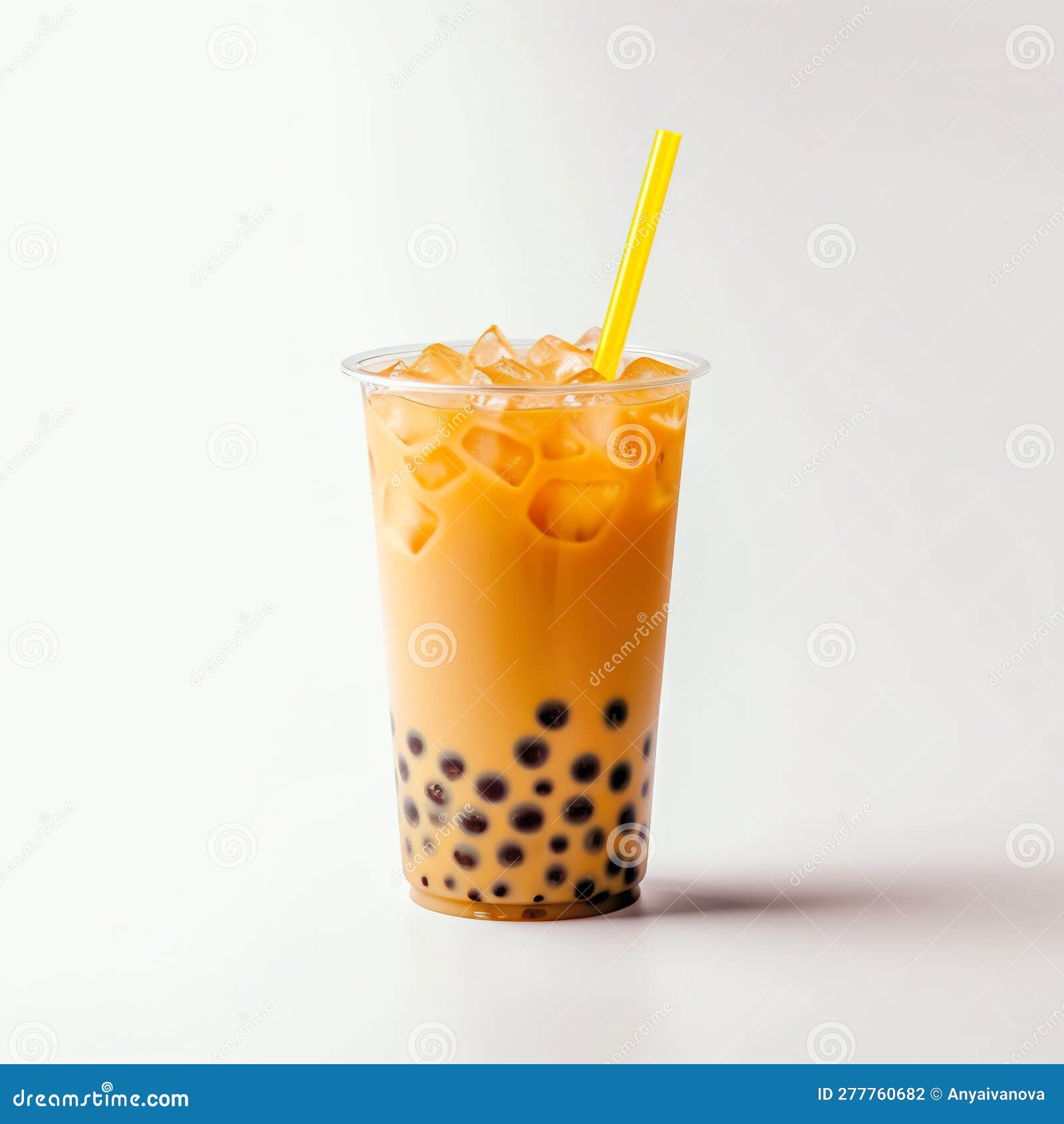 A Glass of Bubble Tea with a Yellow Straw. Generative AI Image. Stock ...