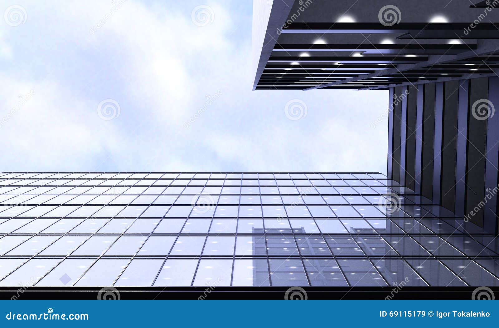 Glass Building View from Below with Sky Background Stock Illustration ...