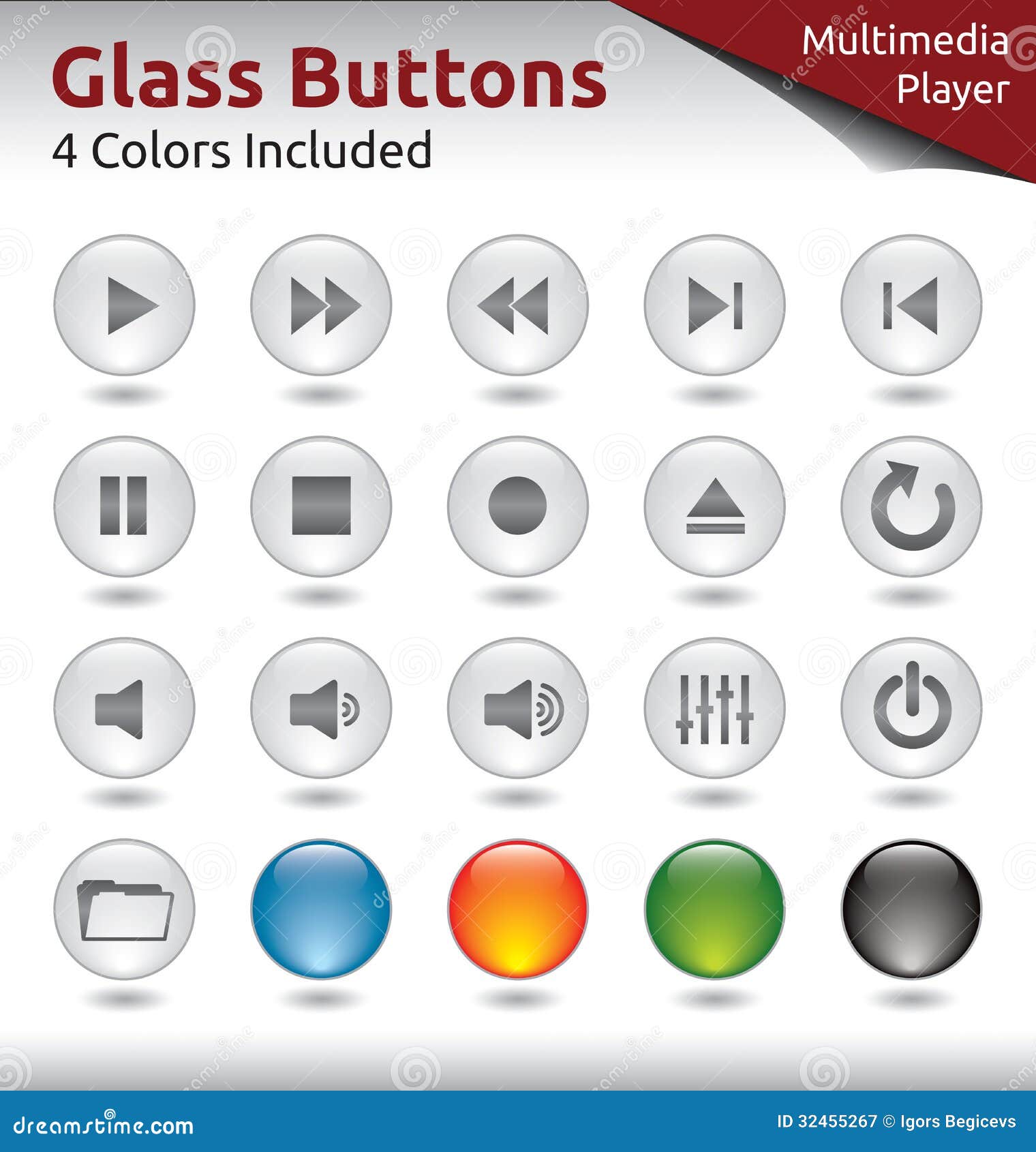 Glass Buttons - Multimedia Player Stock Vector - Illustration of colour ...