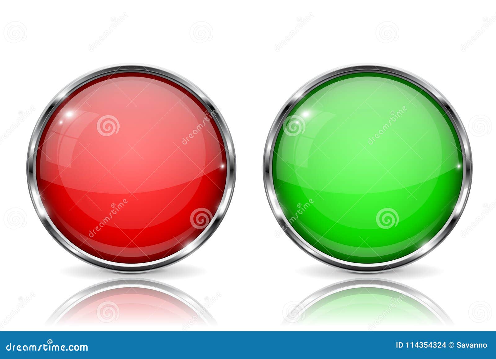 Glass Buttons. Red and Green Round 3d Buttons with Metal Frame Stock ... Glass Buttons. Red and Green Round 3d Buttons with Metal Frame Stock ...