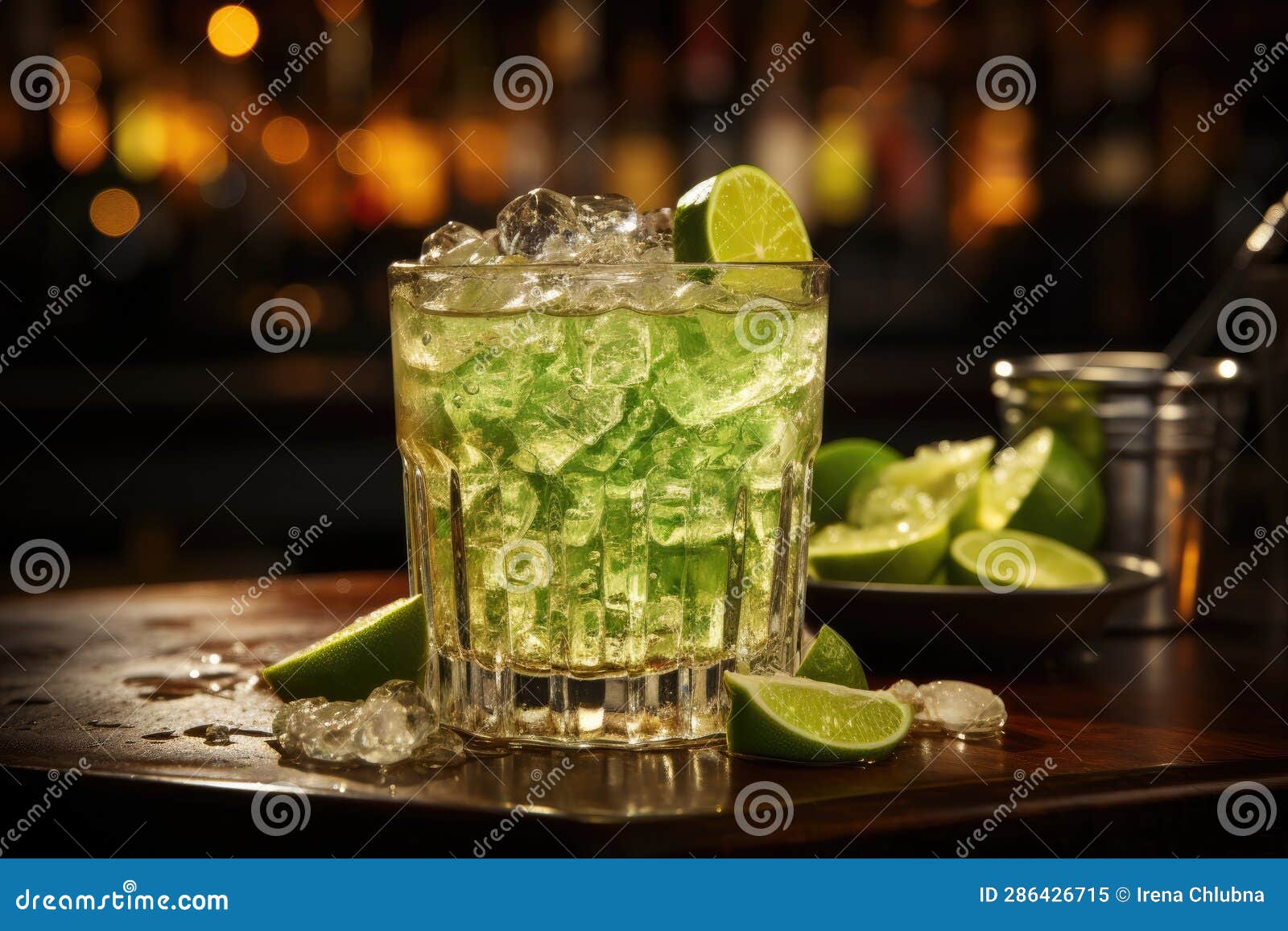 Glass of Caipirinha Cocktail on Table Stock Illustration - Illustration ...