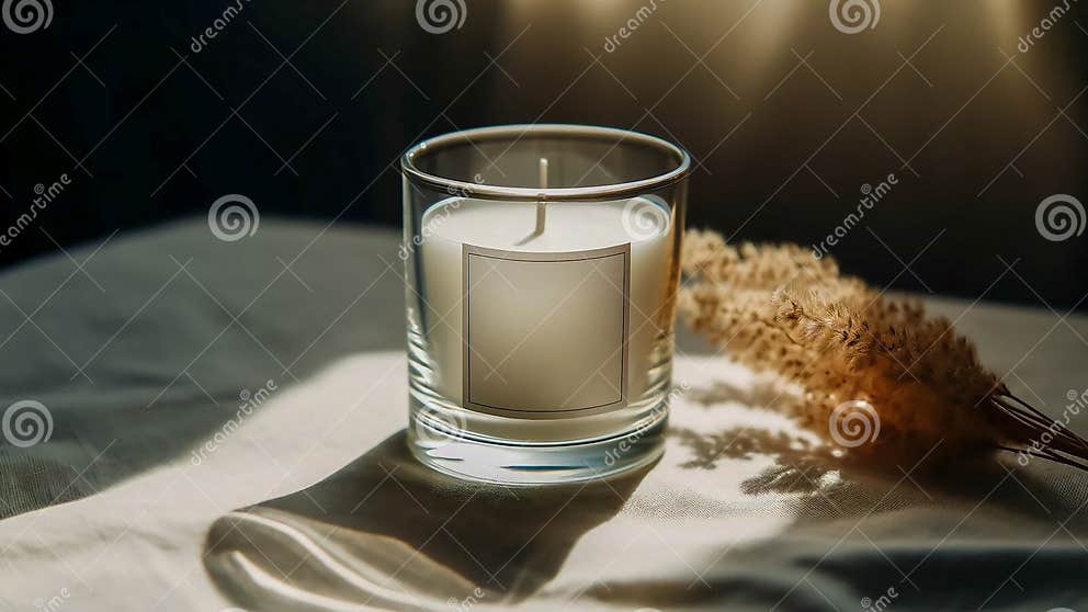 Glass Candle with an Empty Label, Placed in Natural Sunlight Stock ...