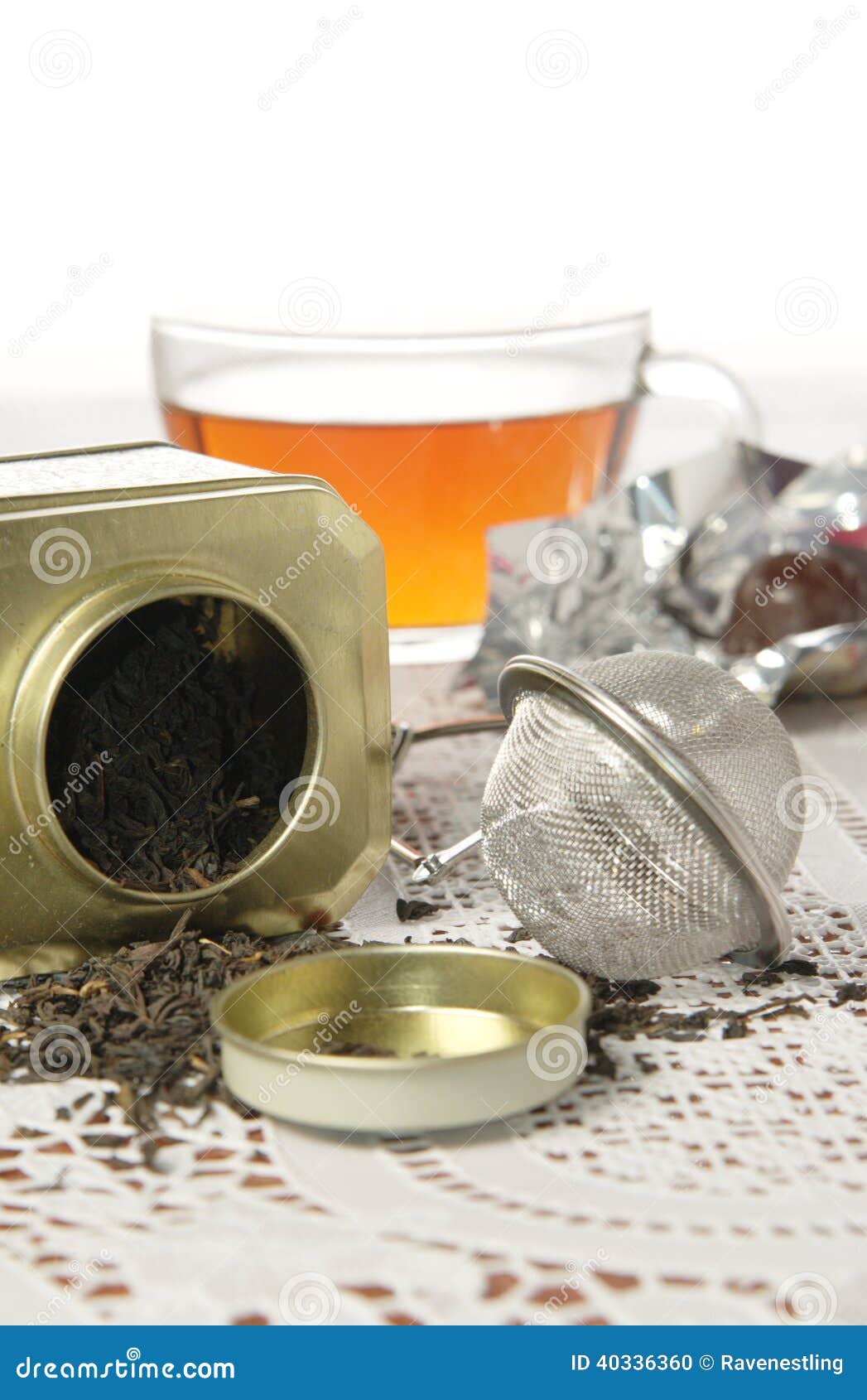 Glass Cap of Tea and Organic Black Tea in Metal Can Stock Photo - Image ...