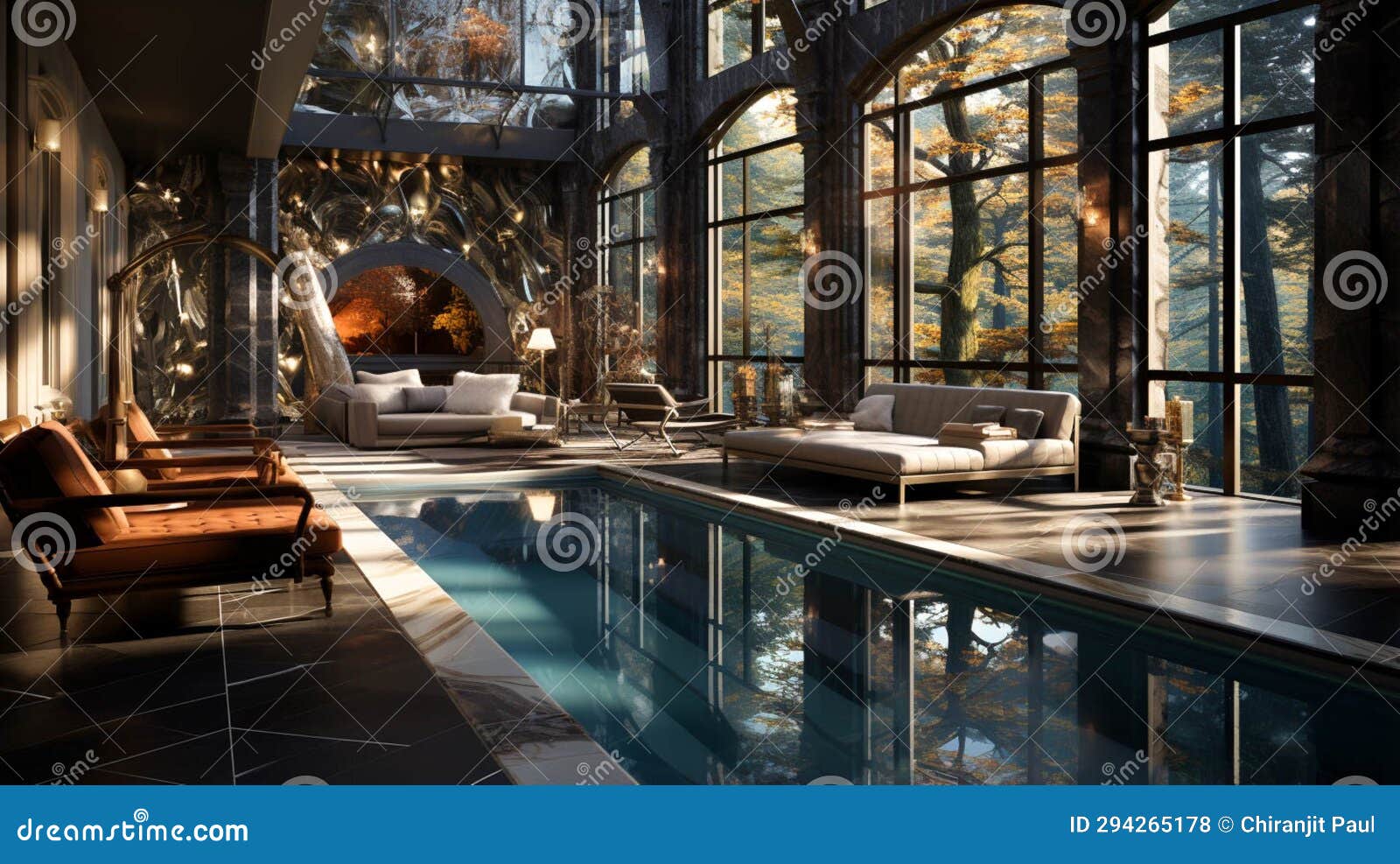 A Glass Ceiling Pool Room with Spa Interior Stock Photo - Image of ...