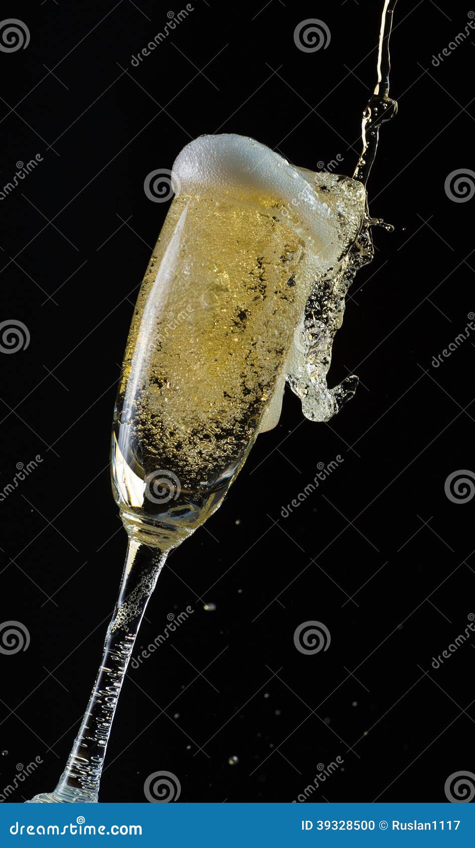 Glass of Champagne with Splash, Isolated on Black Background Stock ...