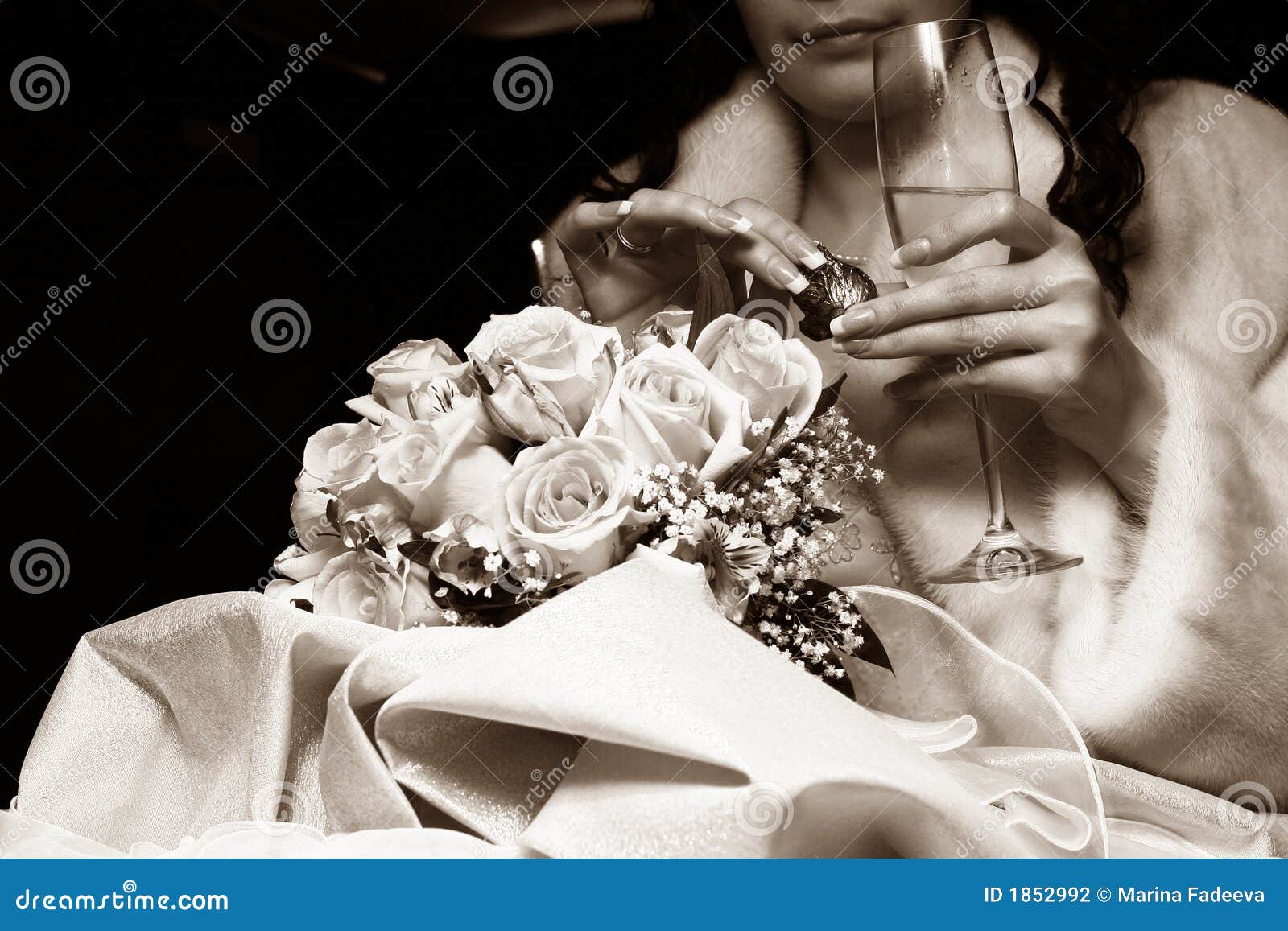 Glass of Champaign and a Candy for the Bride Stock Photo - Image of ...