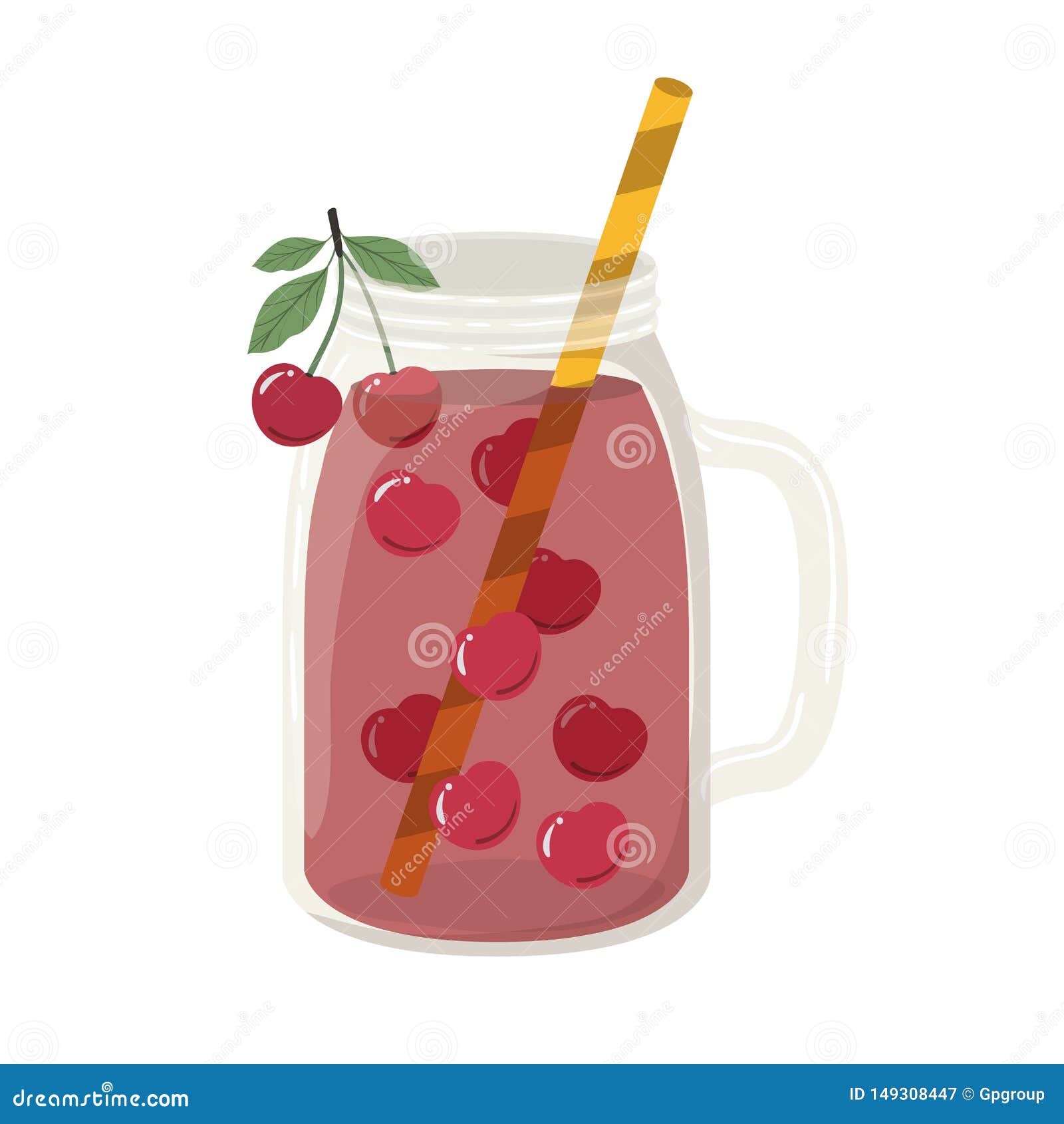 Glass with Cherry and Straw Drink Stock Vector - Illustration of ...