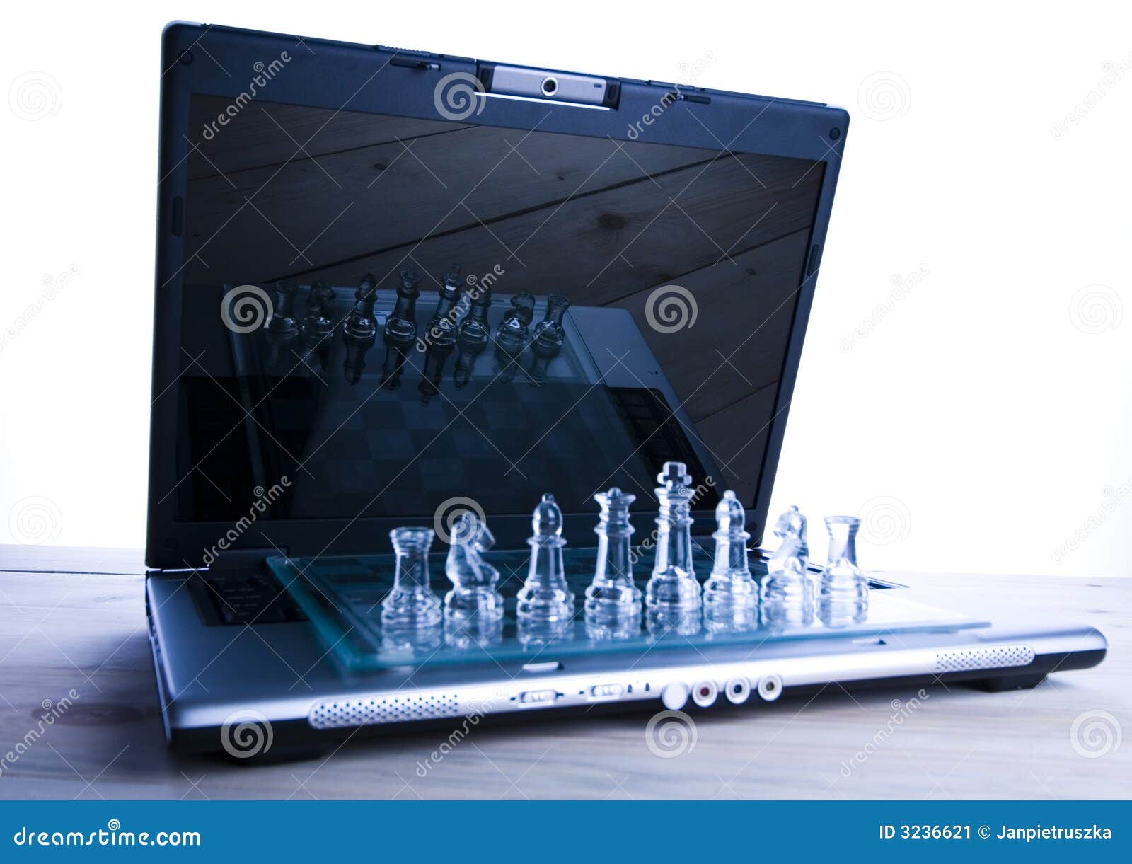 Glass chess & Laptop stock image. Image of battle - 3236621
