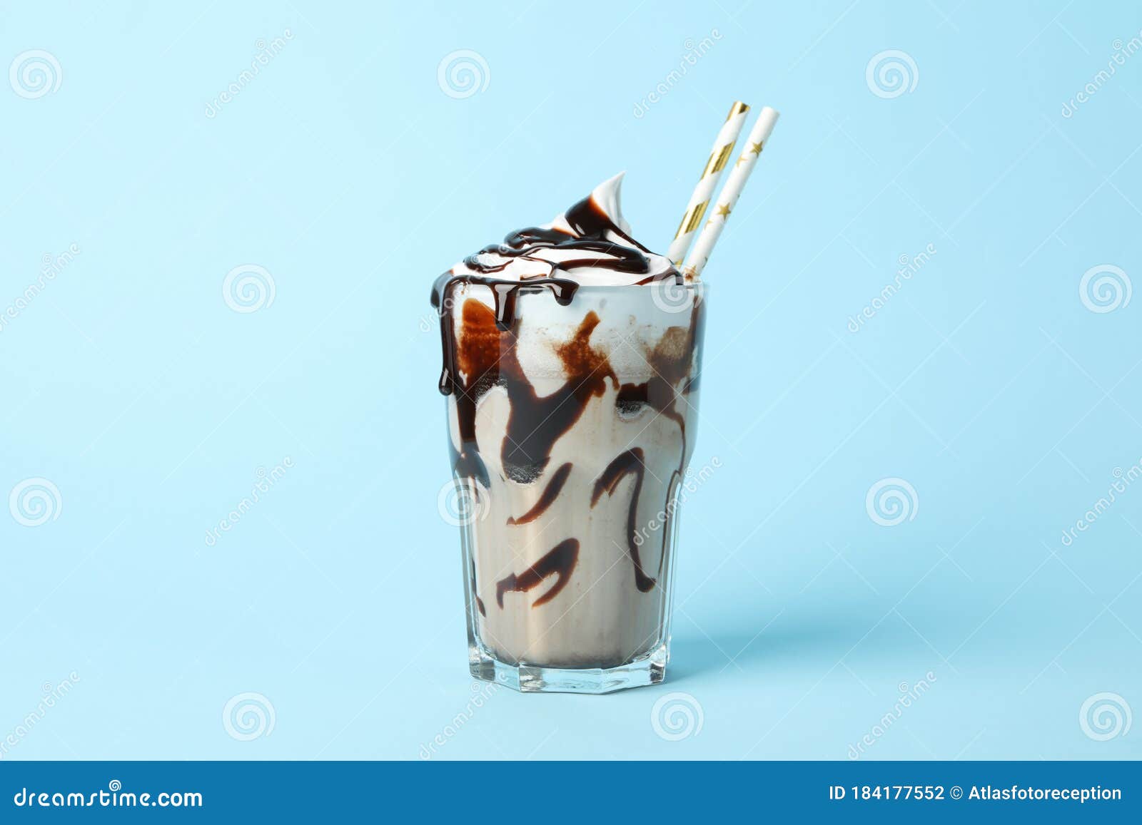 Glass Chocolate Milkshake on Blue Background. Summer Drink Stock Photo ...