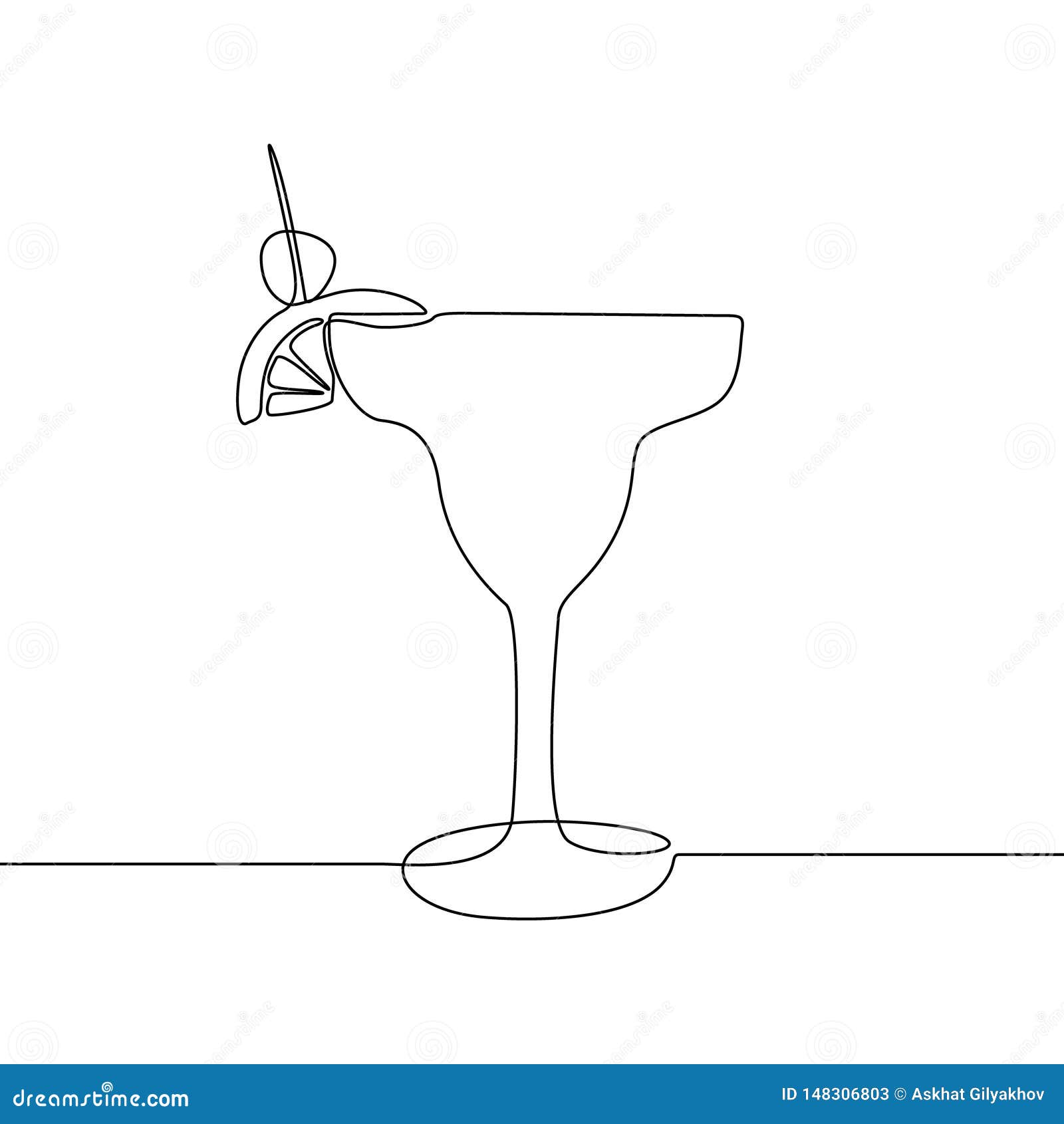 Glass with Cocktail Continuous One Line Vector Illustration. Stock ...