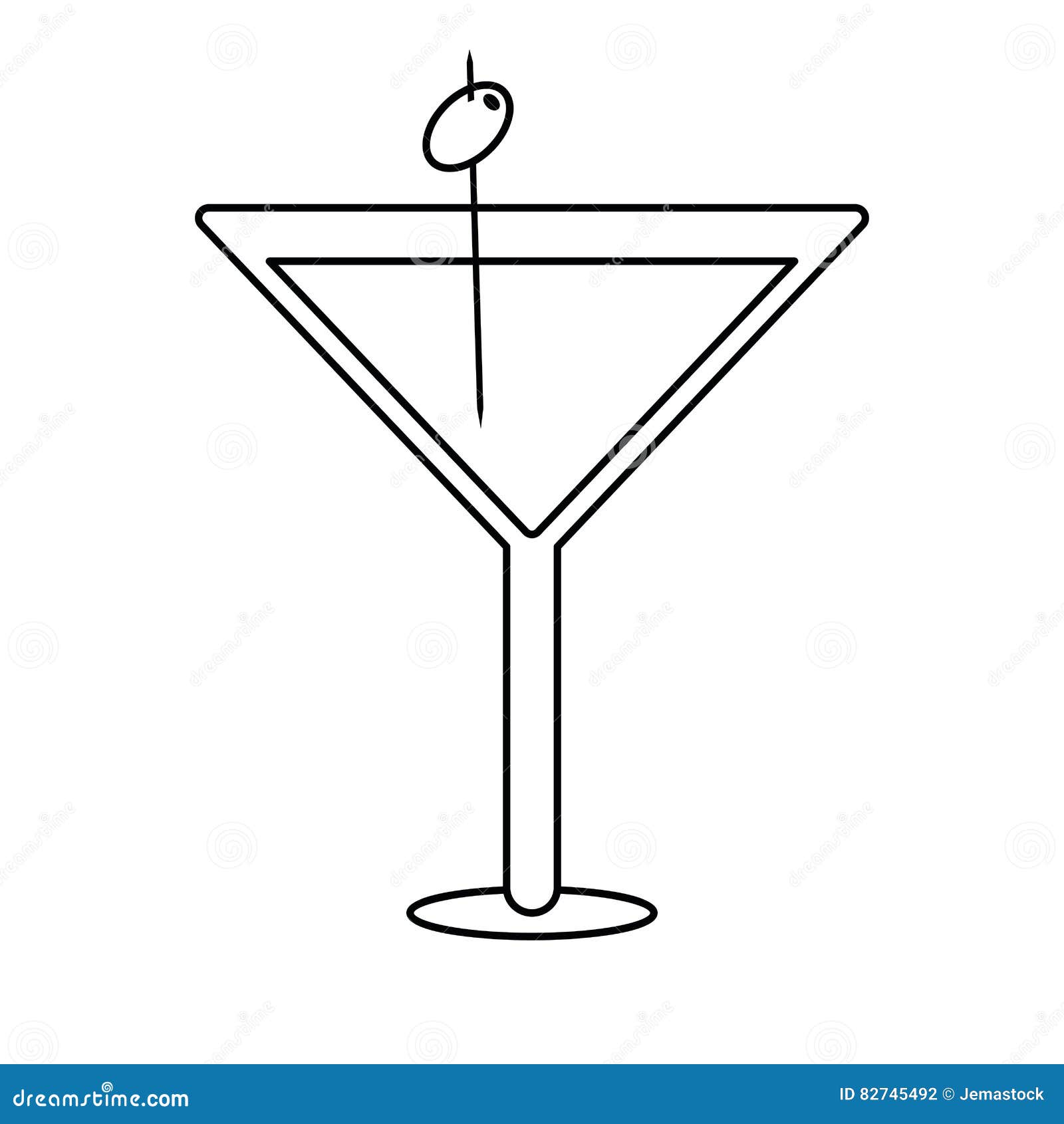 Glass Cocktail Martini with Olive Outline Stock Vector - Illustration ...