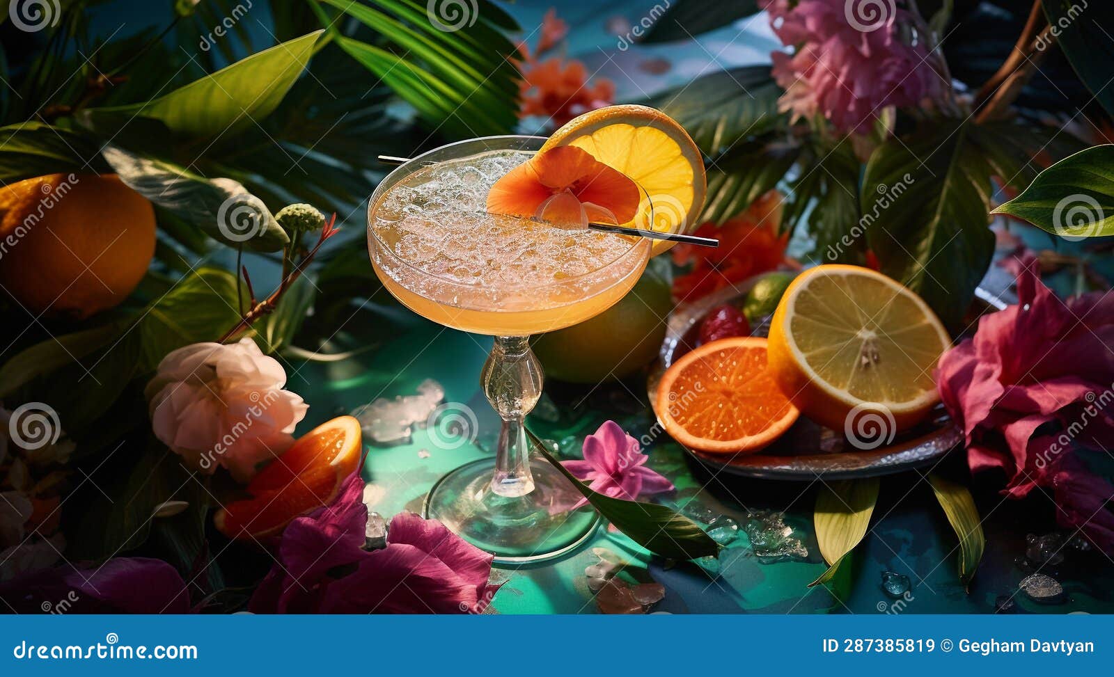 Glass of Coctail on the Abstract Background, Tropical Coctail on the ...