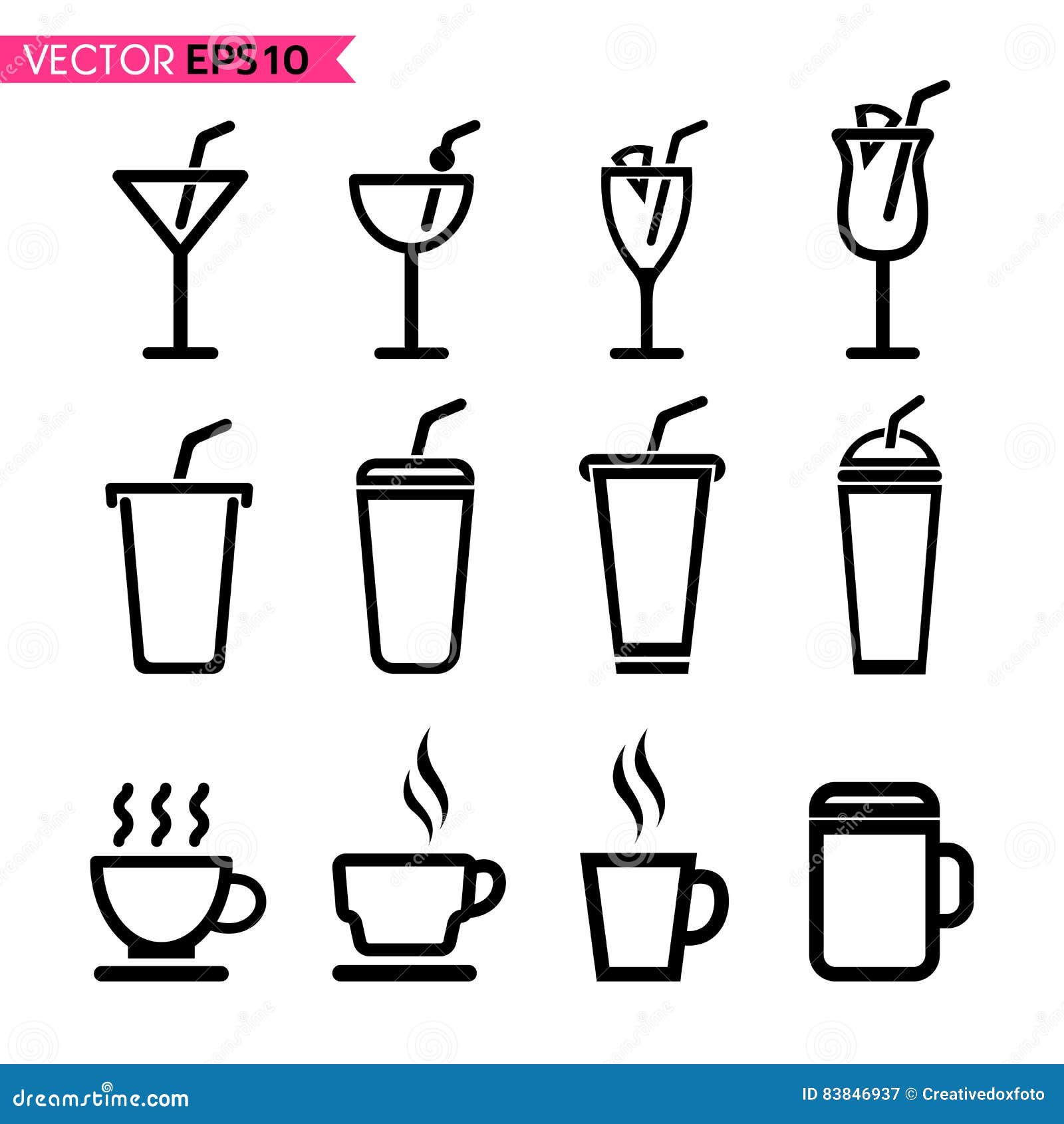 Glass and Coffee Cup Icons Vector Stock Vector - Illustration of shot ...