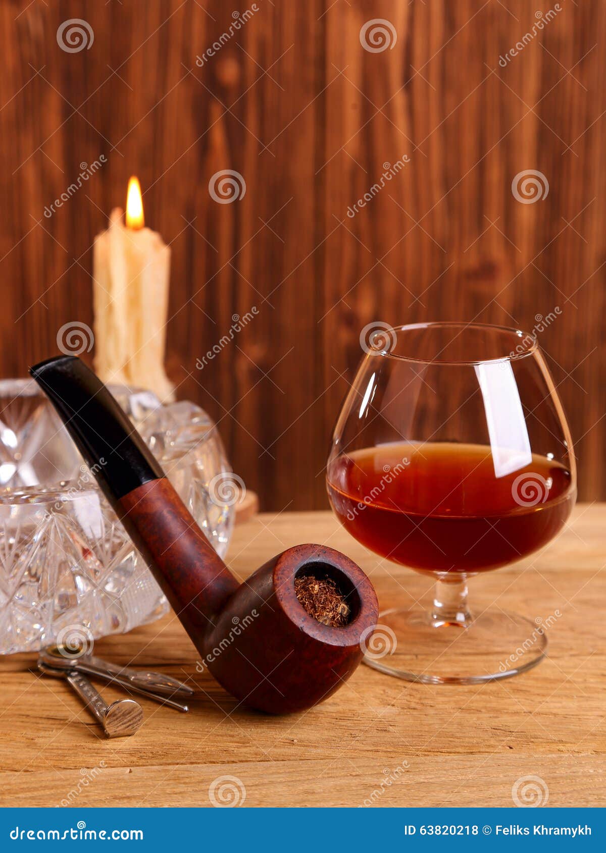A Glass of Cognac and Smoking Pipe Stock Photo - Image of glass, brandy ...