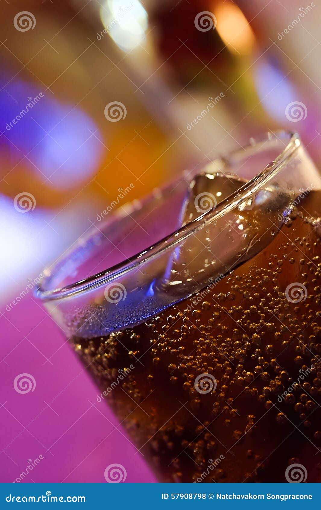 Glass of Cola on Counter Bar at Night Time Stock Photo - Image of drop ...