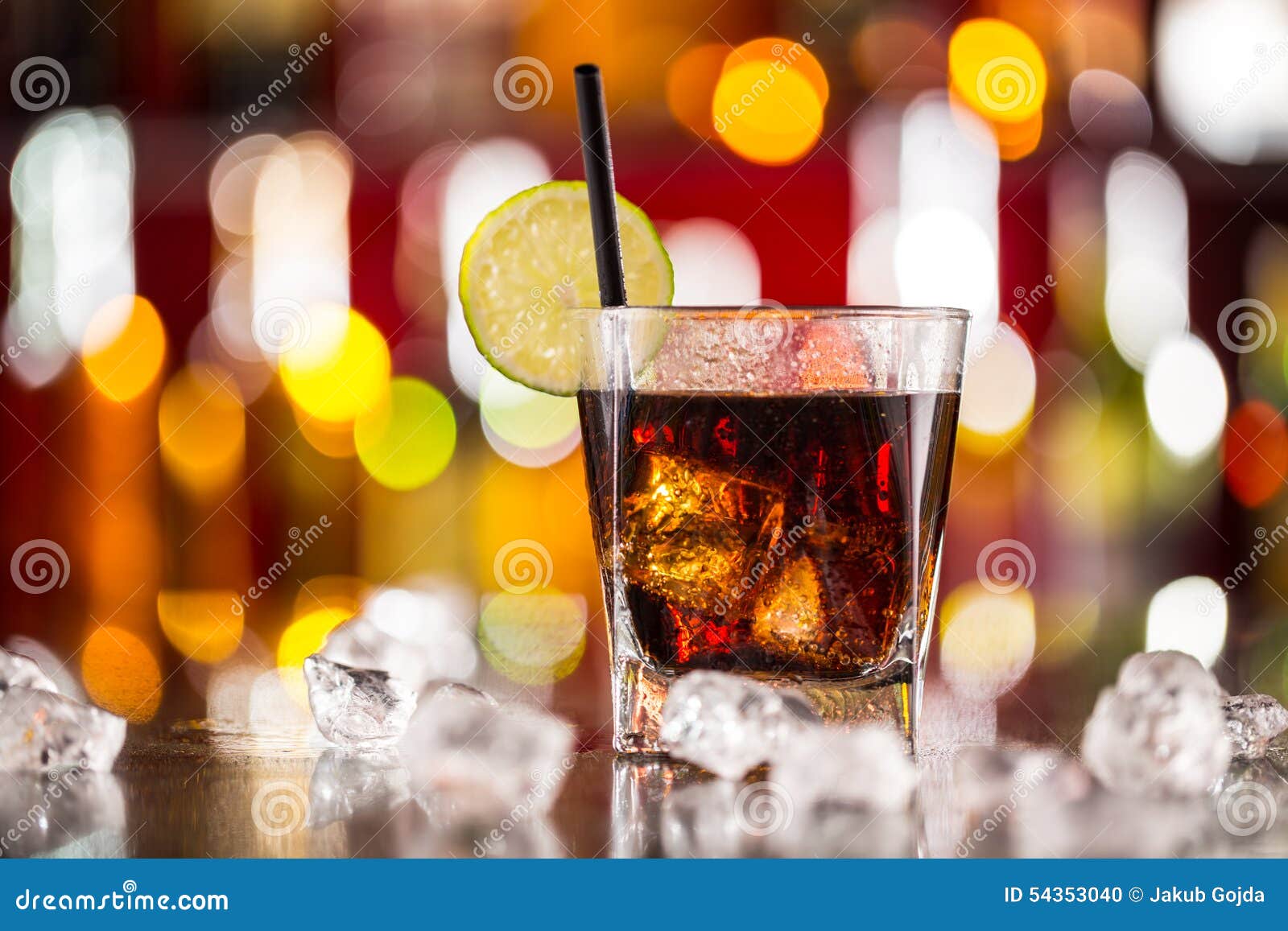Glass of Cola Drink on Bar Counter Stock Photo - Image of libre ...