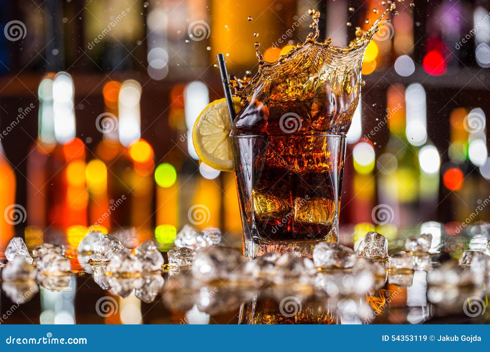 Glass of Cola Drink with Splash on Bar Counter Stock Image - Image of ...