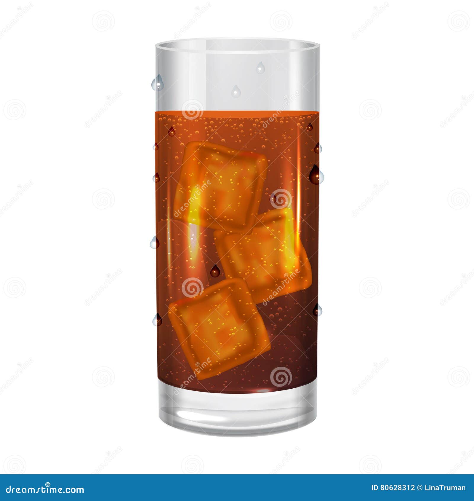 Glass of Cola with Ice Cubes, Drink Soda. Vector Illustration. Stock ...