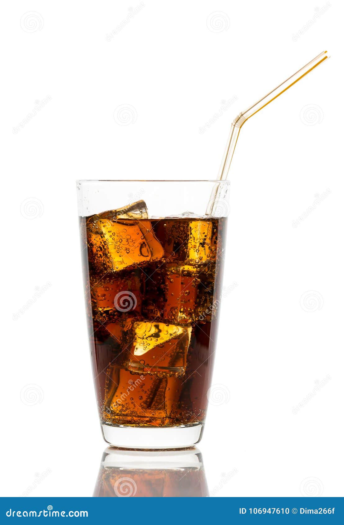 A Glass Of Cola With Ice Close-up In The Dark. Brown Carbonated Drink ...