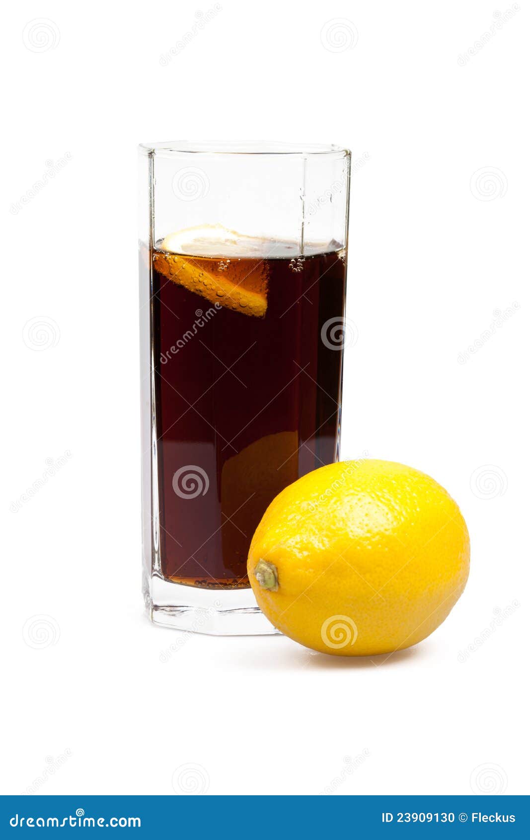 Glass with cola and lemon stock photo. Image of fruit - 23909130